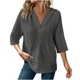Dark Gray 3/4 Sleeve Outerwear for Women Winter Fall Vneck Spandex ...