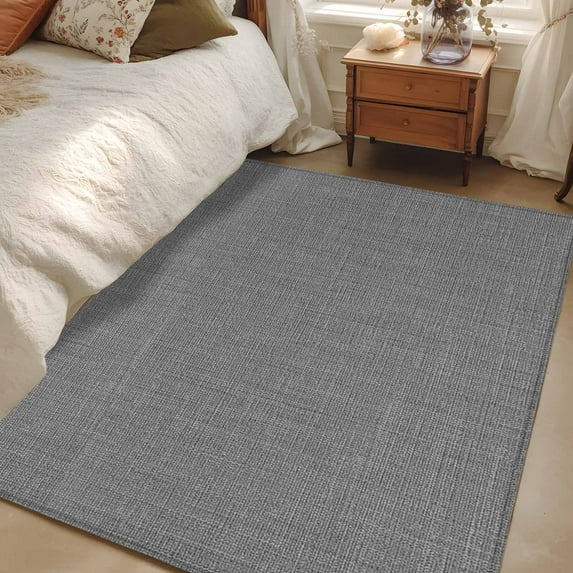 Dark Gray 3x5 Area Rugs, Farmhouse Burlap Solid Grey Color Modern Linen ...
