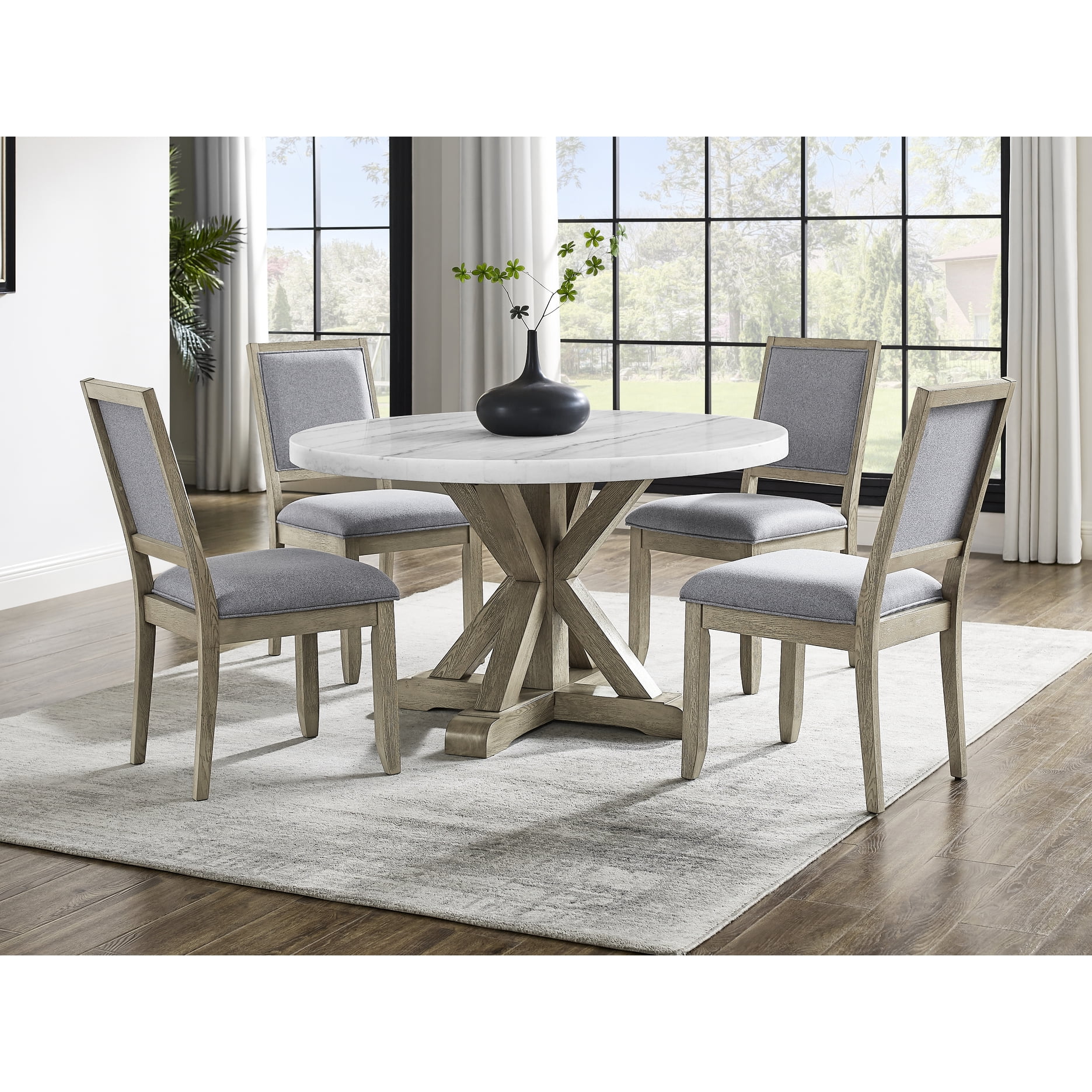 Dark Gray 5 Dining Compilation . 52" Round Table With Marble Top & 4 ...