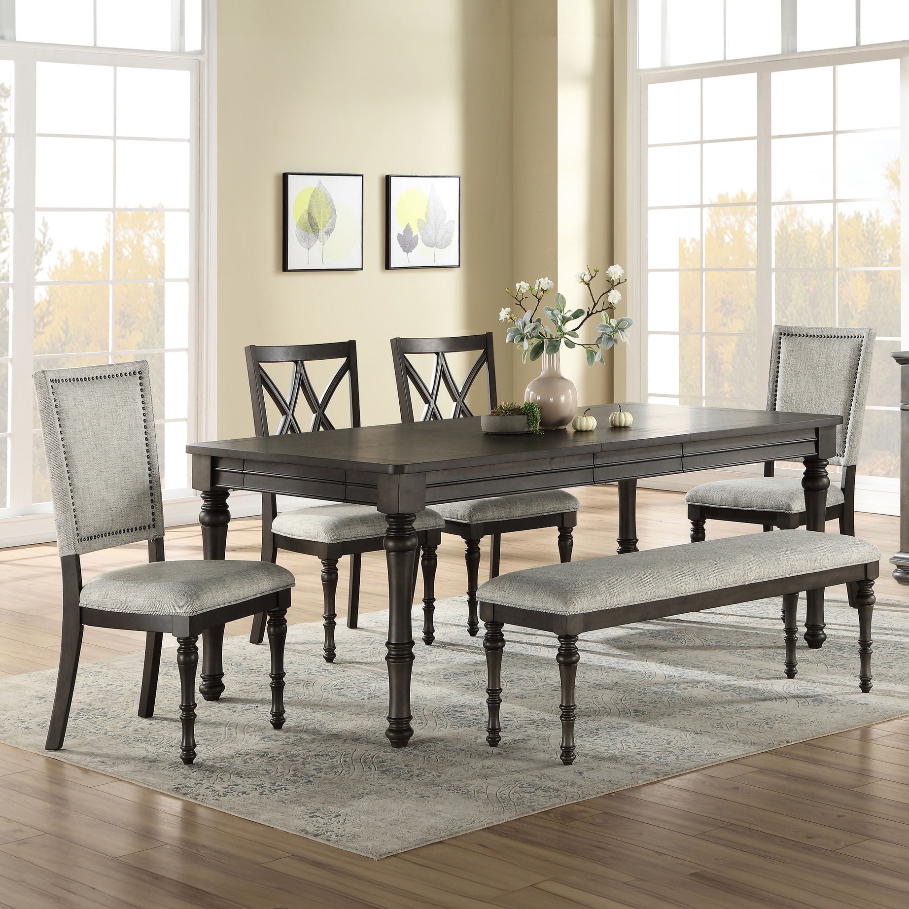 Dark Gray 6-Piece Dining Group | Seats Eight with Expandable Tabletop ...