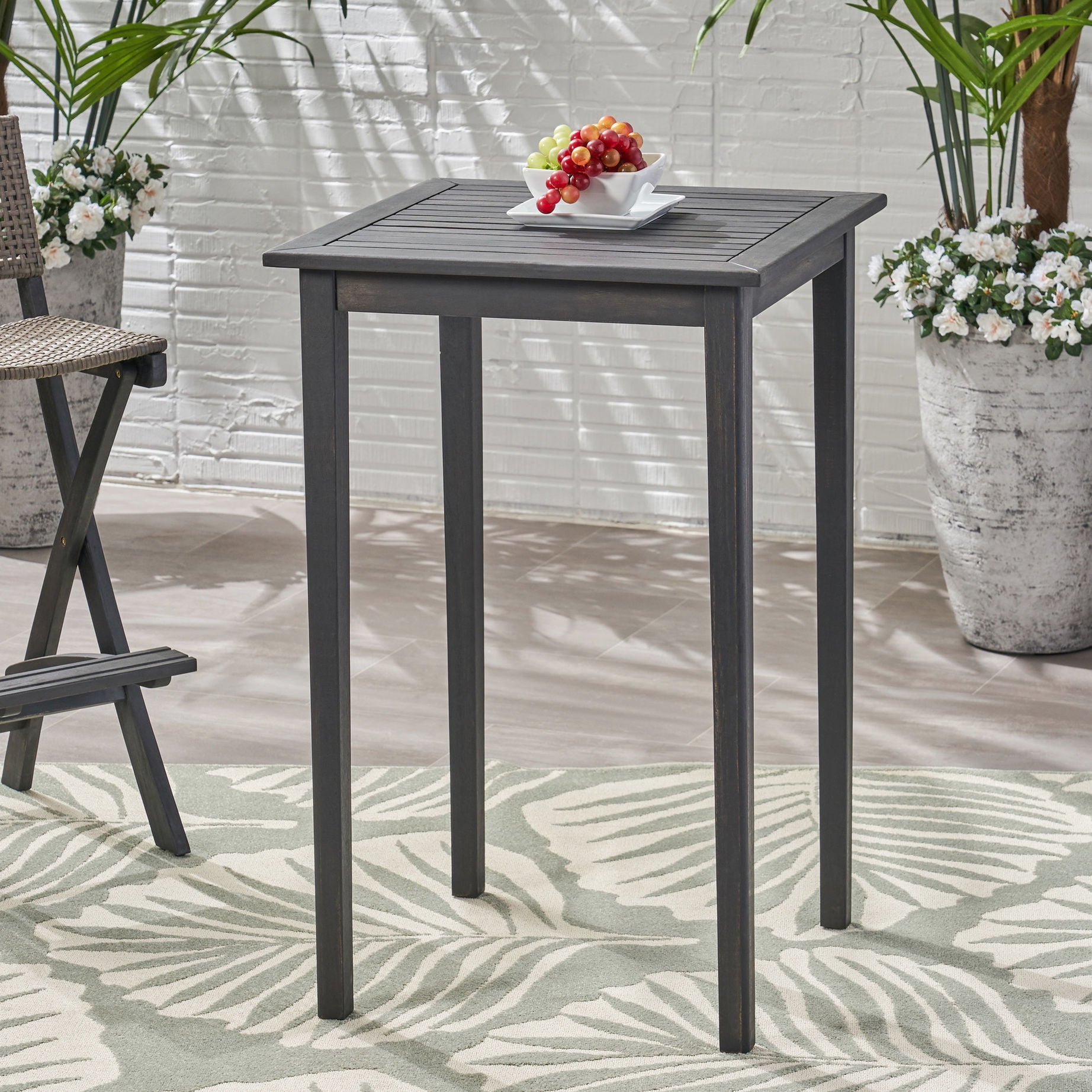 Dark Gray Acacia Bar Table+Smooth Slatted Top”-“Outdoor Event+Withstand ...