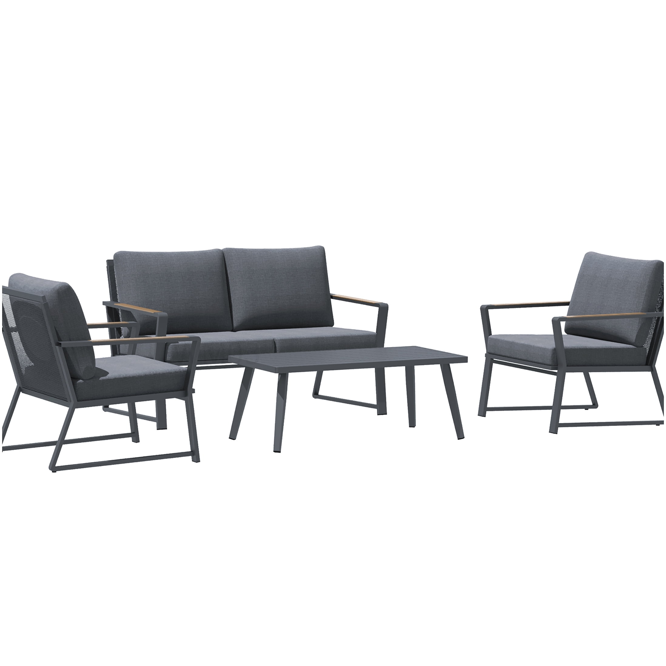 Dark Gray Aluminum Outdoor Sofa Set, 4-Pc Garden Patio Furniture with ...