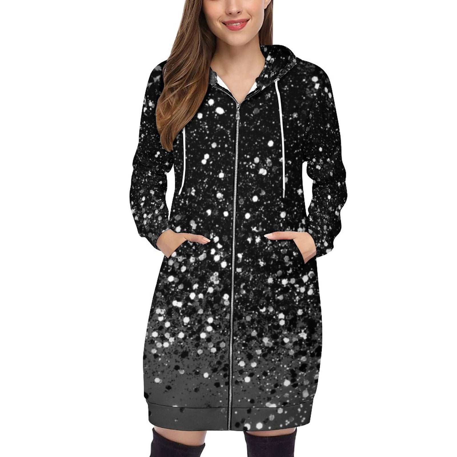 Dark Gray Black Lady Glitter Faux Glitter ) Shiny r Art Fashion Women's ...