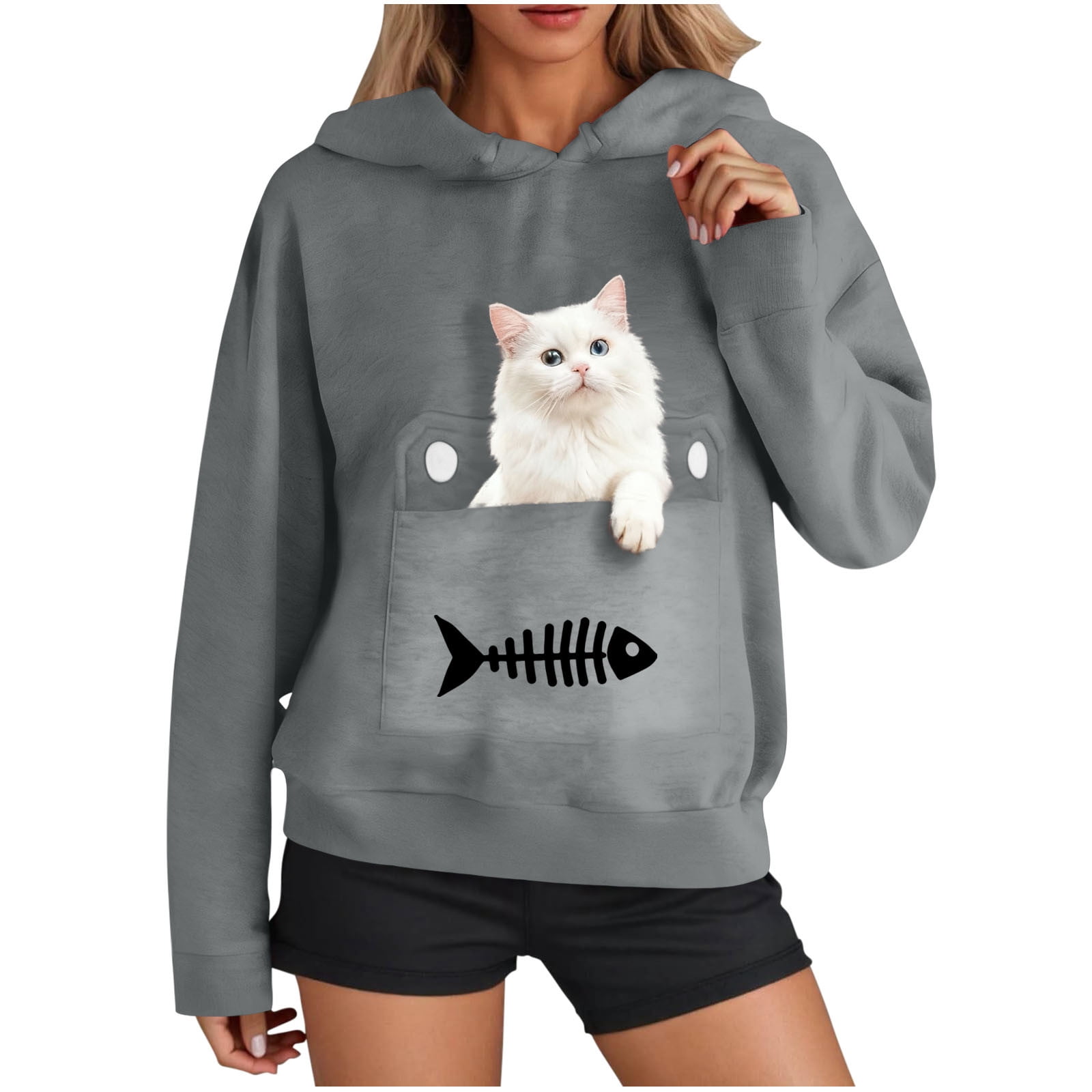 Dark Gray Casual for Women Fall Winter Long Sleeve Graphic with Hood ...
