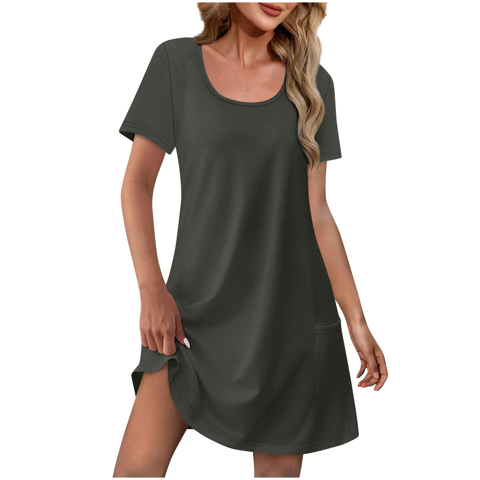 Dark Gray Crewneck Vneck Spandex Sundresses for Women Summer Fall Short ...