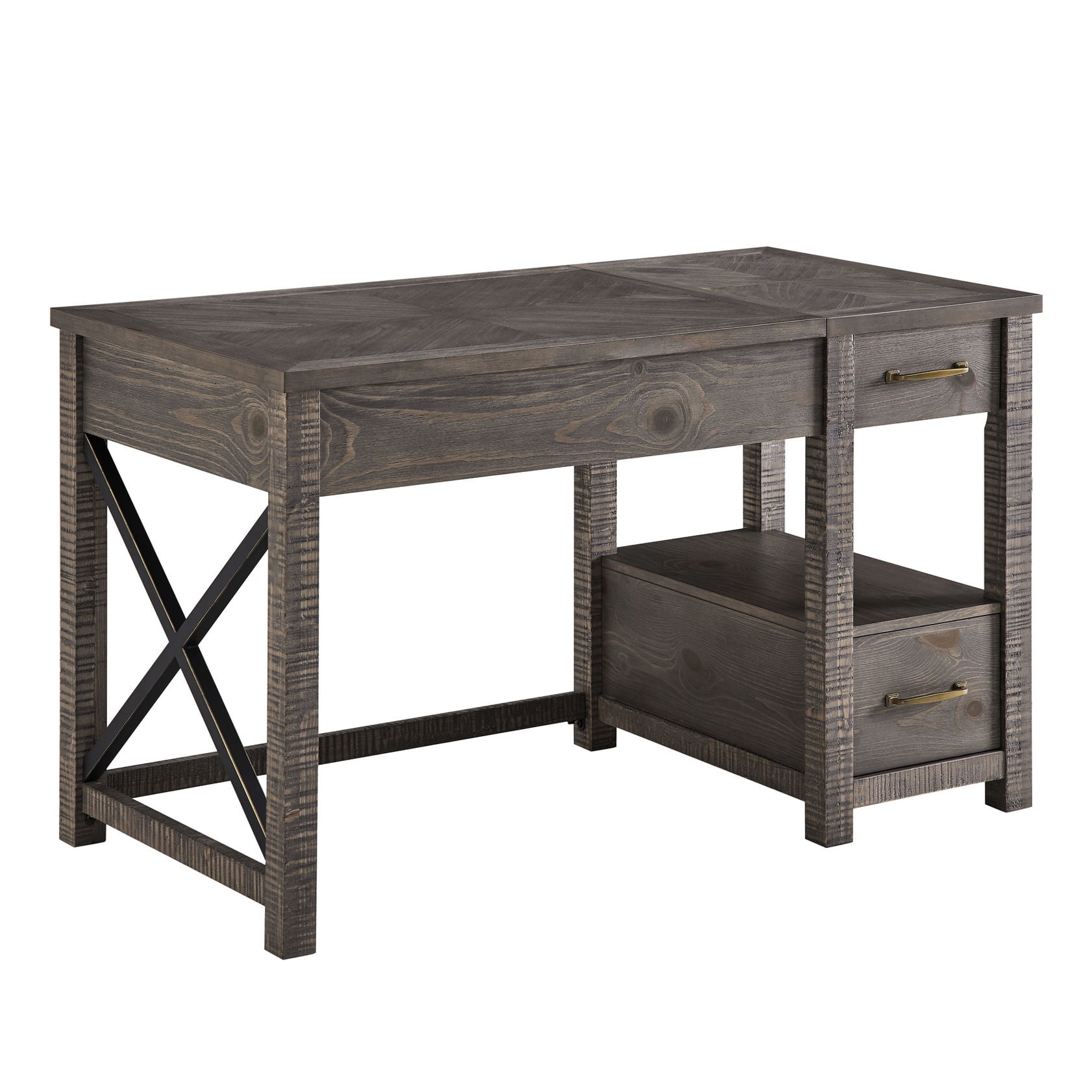Dark Gray Desk with Wood Construction | Standing Work & Dual - Drawer ...