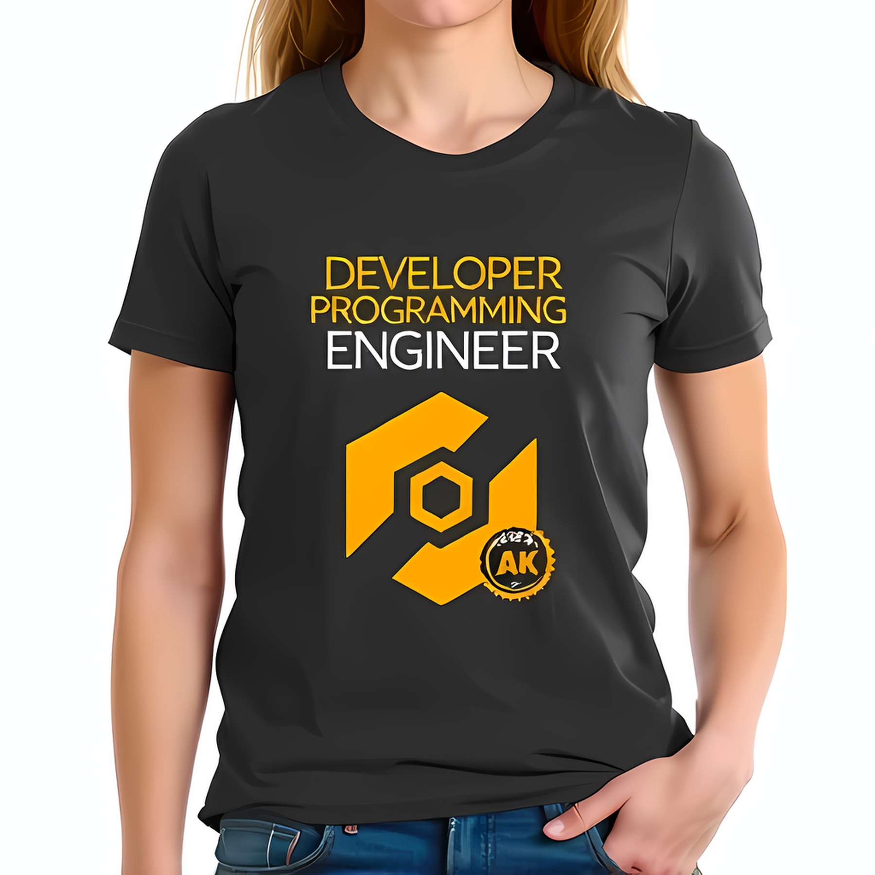 Dark Gray Developer Programming Engineer T-Shirt with Orange Hexagon ...