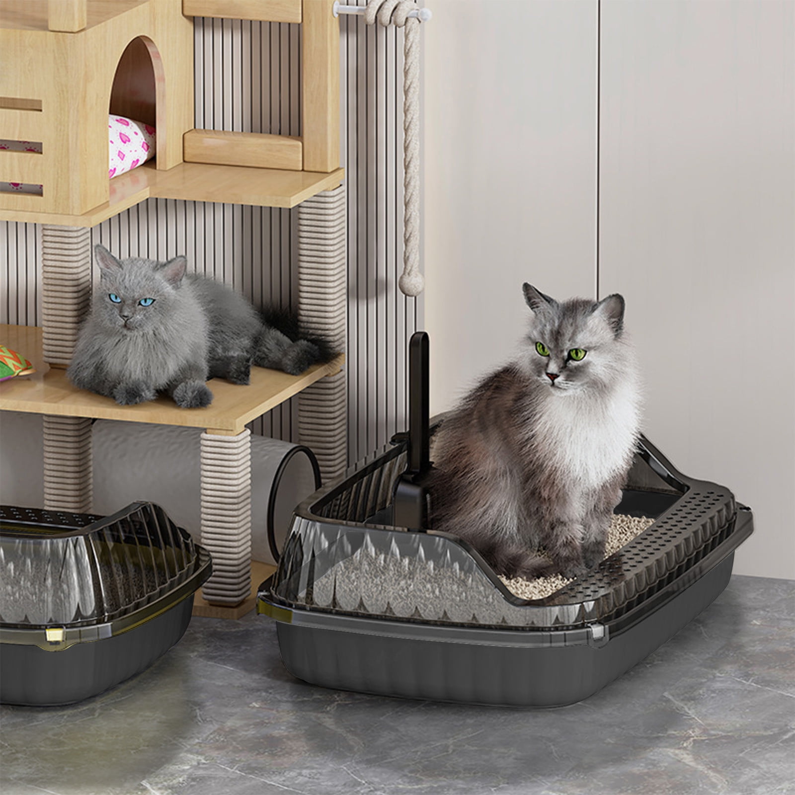 Dark Gray Extra-Large Semi-Enclosed Cat Litter Box - High Bar Pet-Safe ...