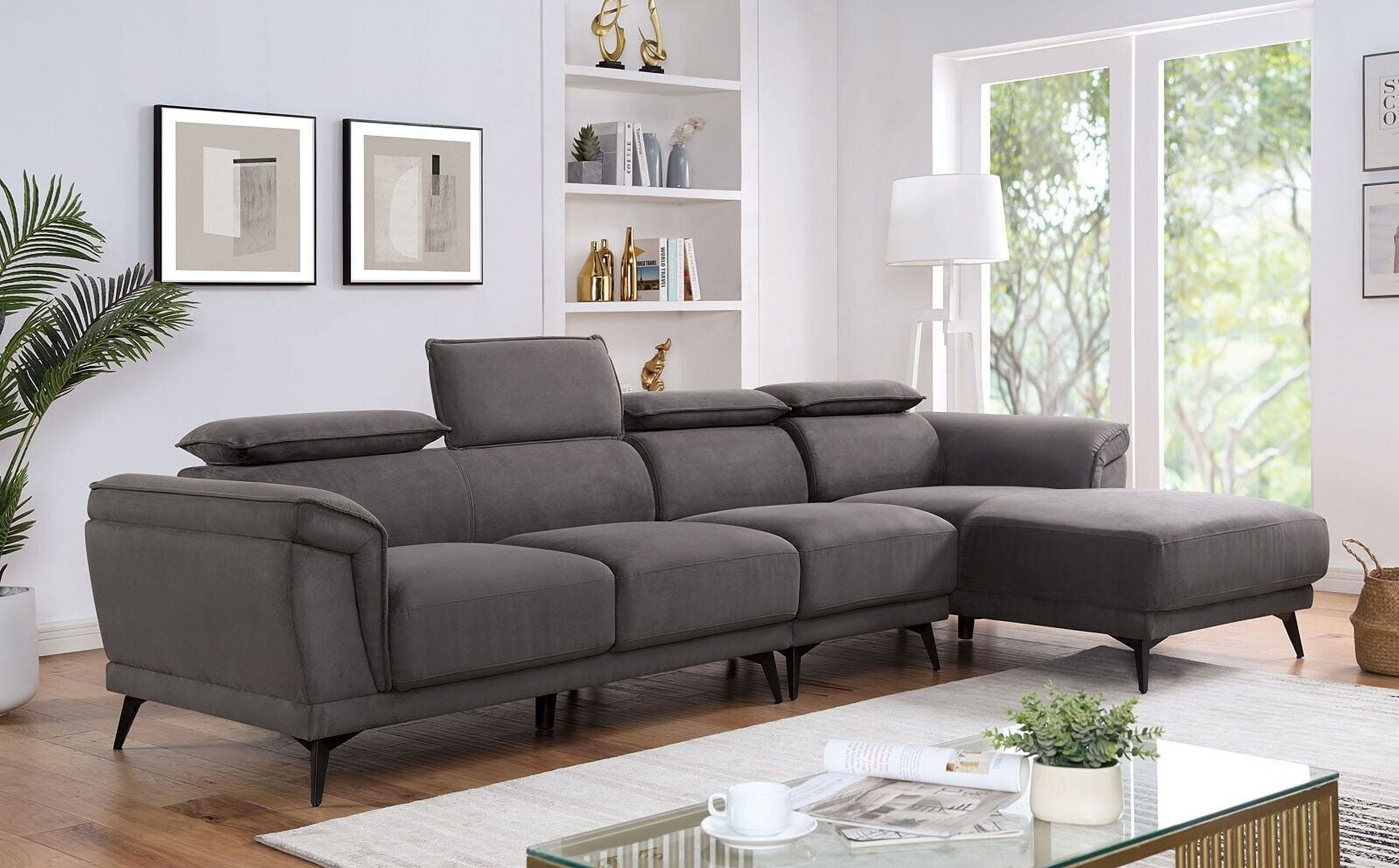 Dark Gray Fabric 2-Seater Sofa Armless Chair Right Chaise Living Room 3pc Sectional Set ...