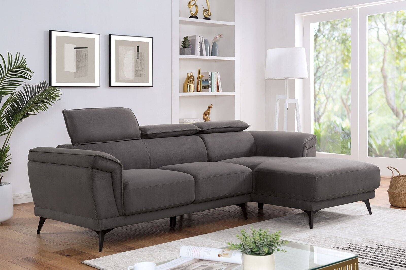 Dark Gray Fabric Right Chaise And Left 2-Seater Sofa Living Room 2pc ...