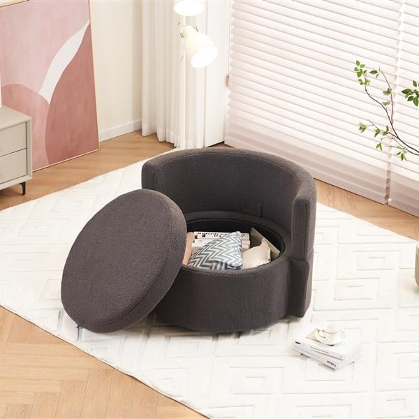 Dark Gray Fabric Swivel & Storage Chair with Back Cushion and 3 Throw ...