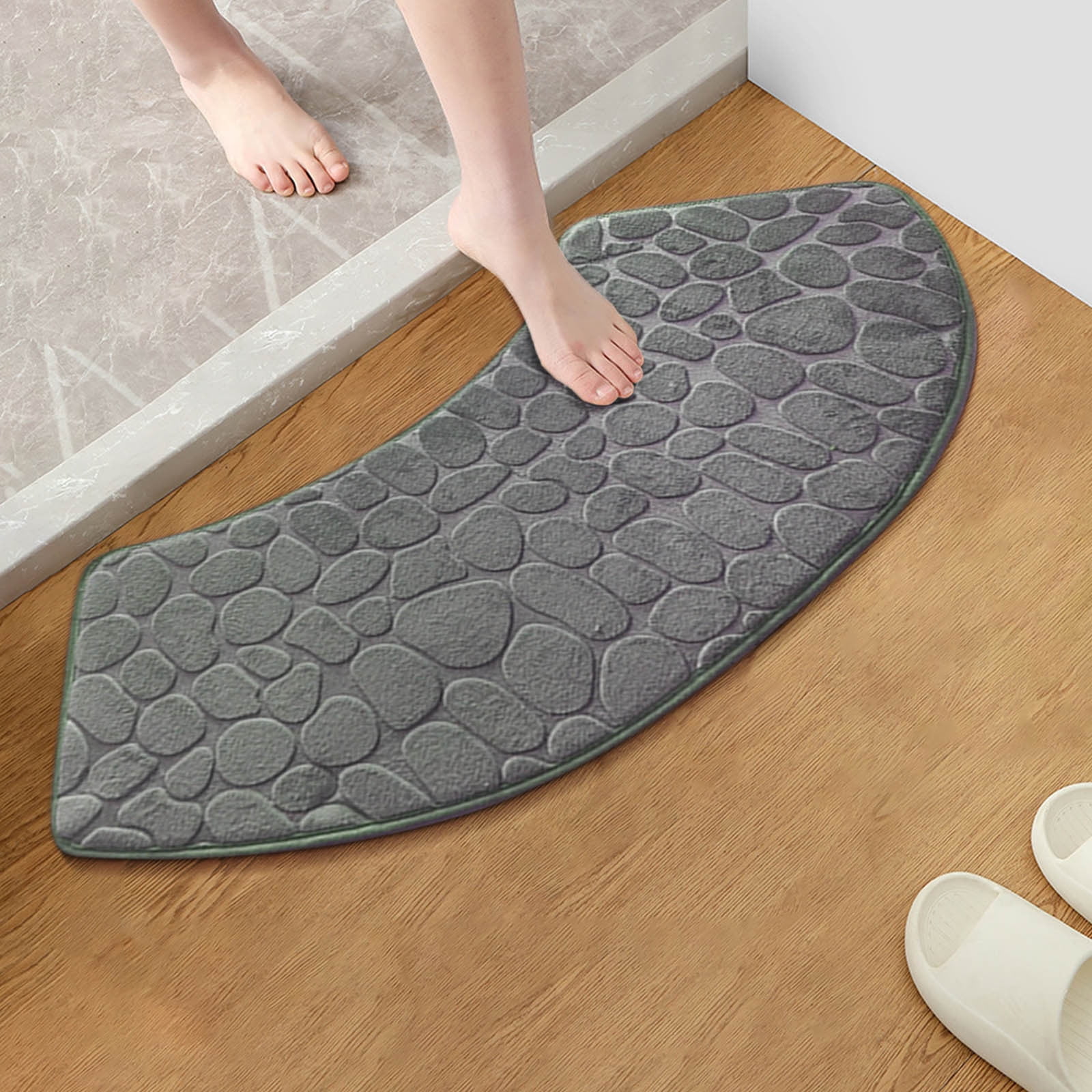 Dark Gray Fan Shaped Bathroom Mat 100x40cm Non Slip Absorbent Stain ...