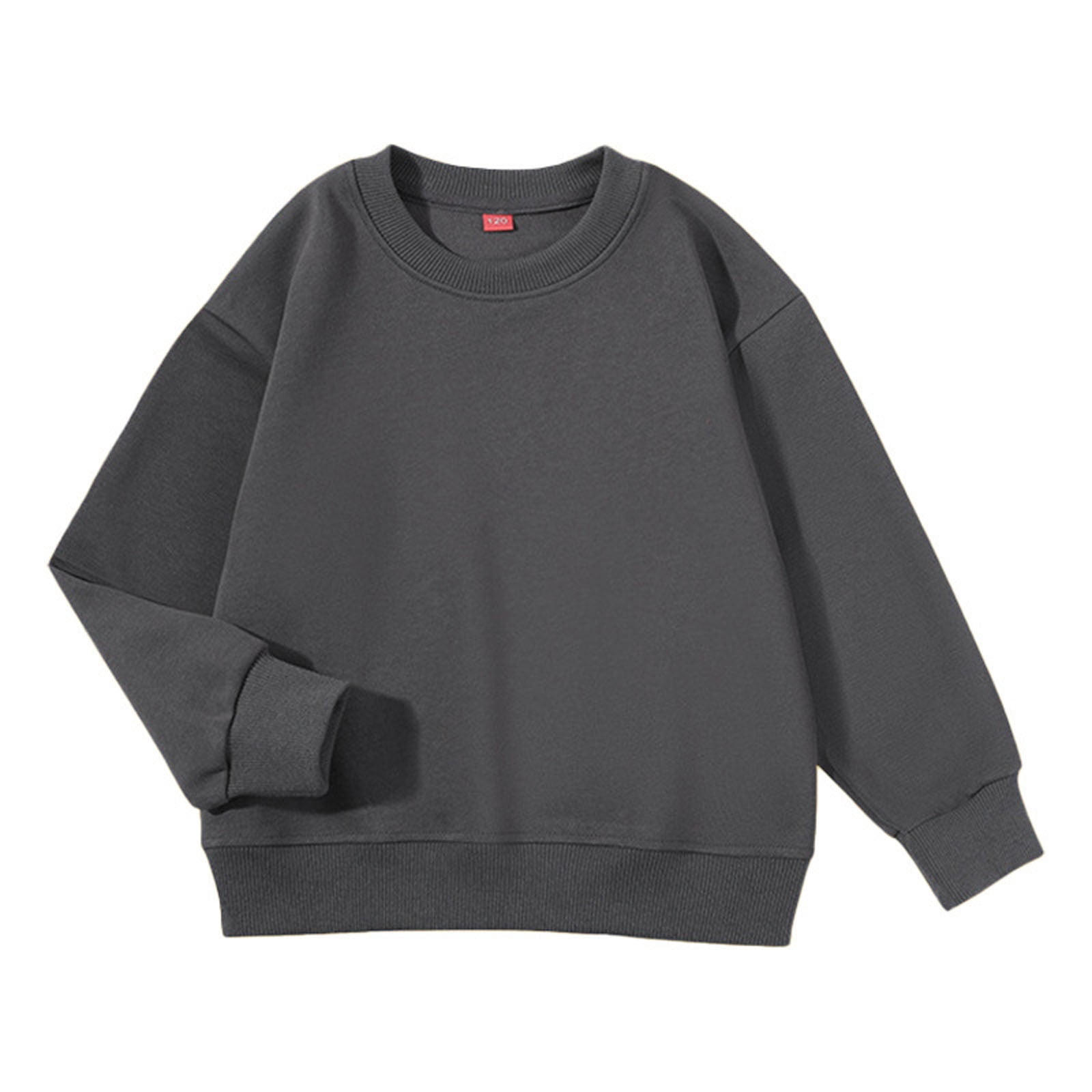 Dark Gray Girls Crewneck Sweatshirt 100% Cotton Skin-Friendly Relaxed ...