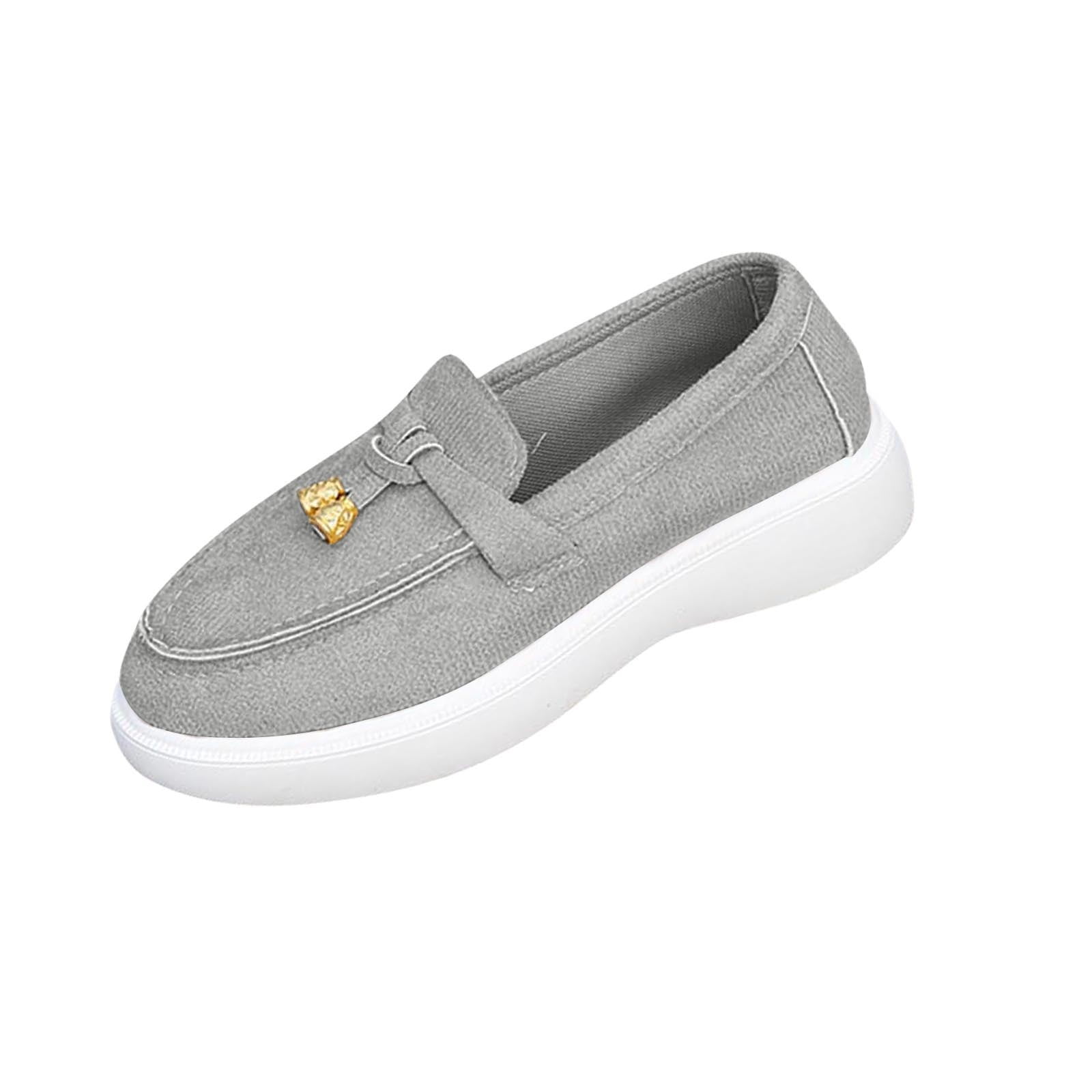 Dark Gray Ladies Flock Loafers Slip-On Soft Sole Comfort Shoes For ...