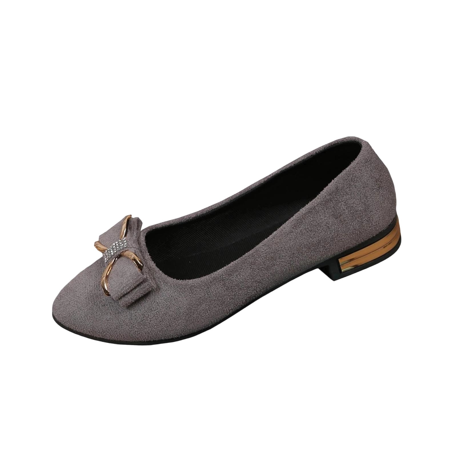 Dark Gray Ladies Low Heel Casual Flats With Rhinestone Bow British ...