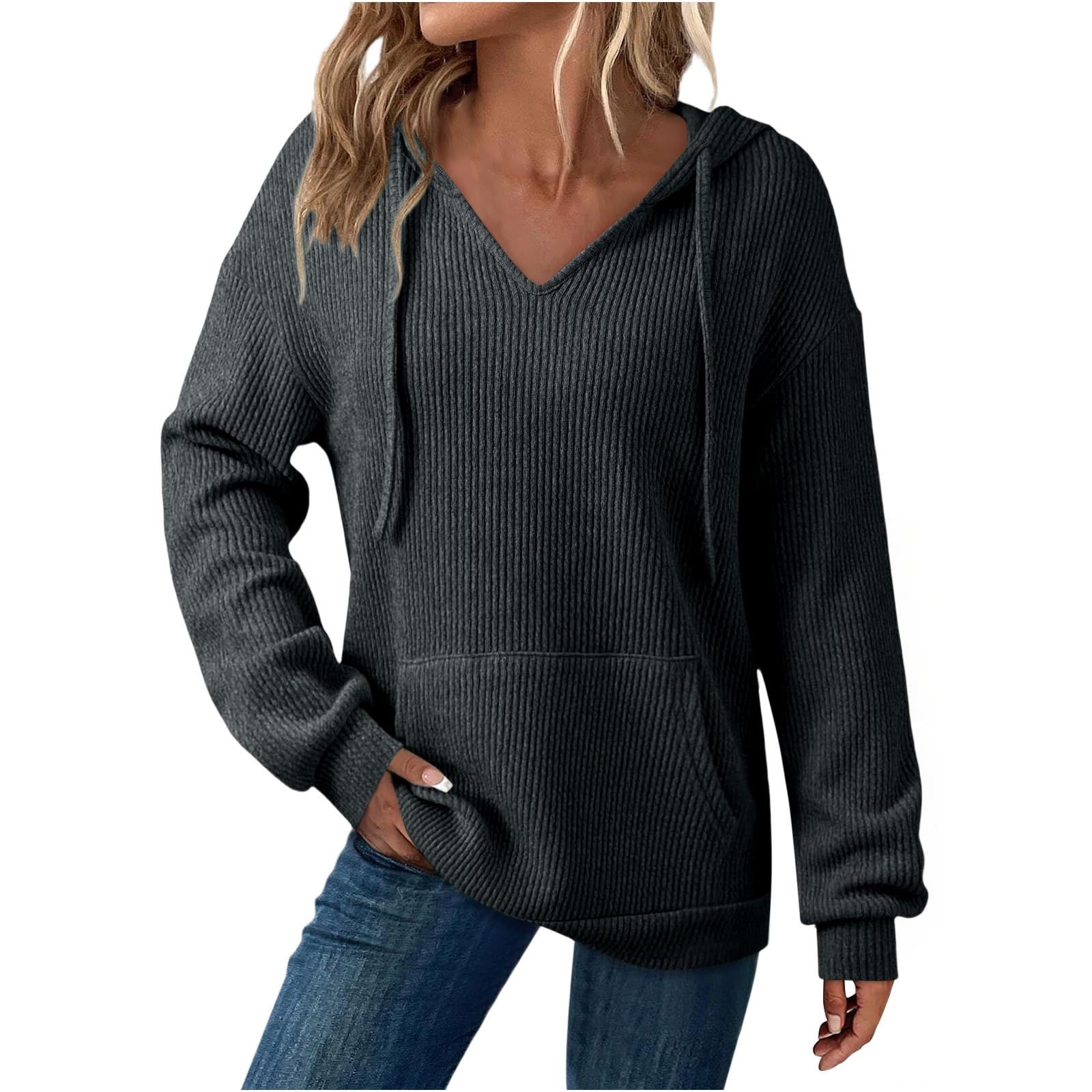 Dark Gray Ladies Short Jackets Hoods Outfits Sweatshirt for Women Long ...