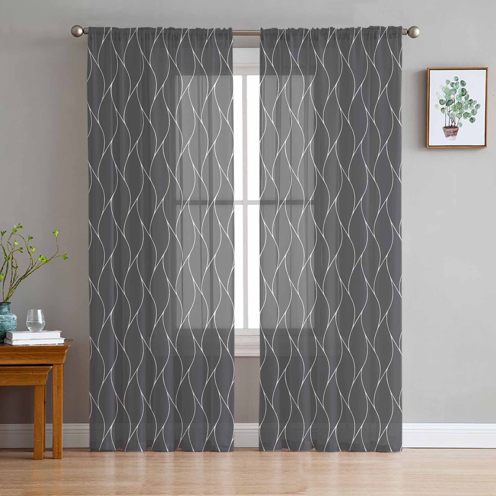 Dark Gray Long Wave Pattern Texture Sheer Curtains for Living Room Modern Home r Tulle Curtain ...