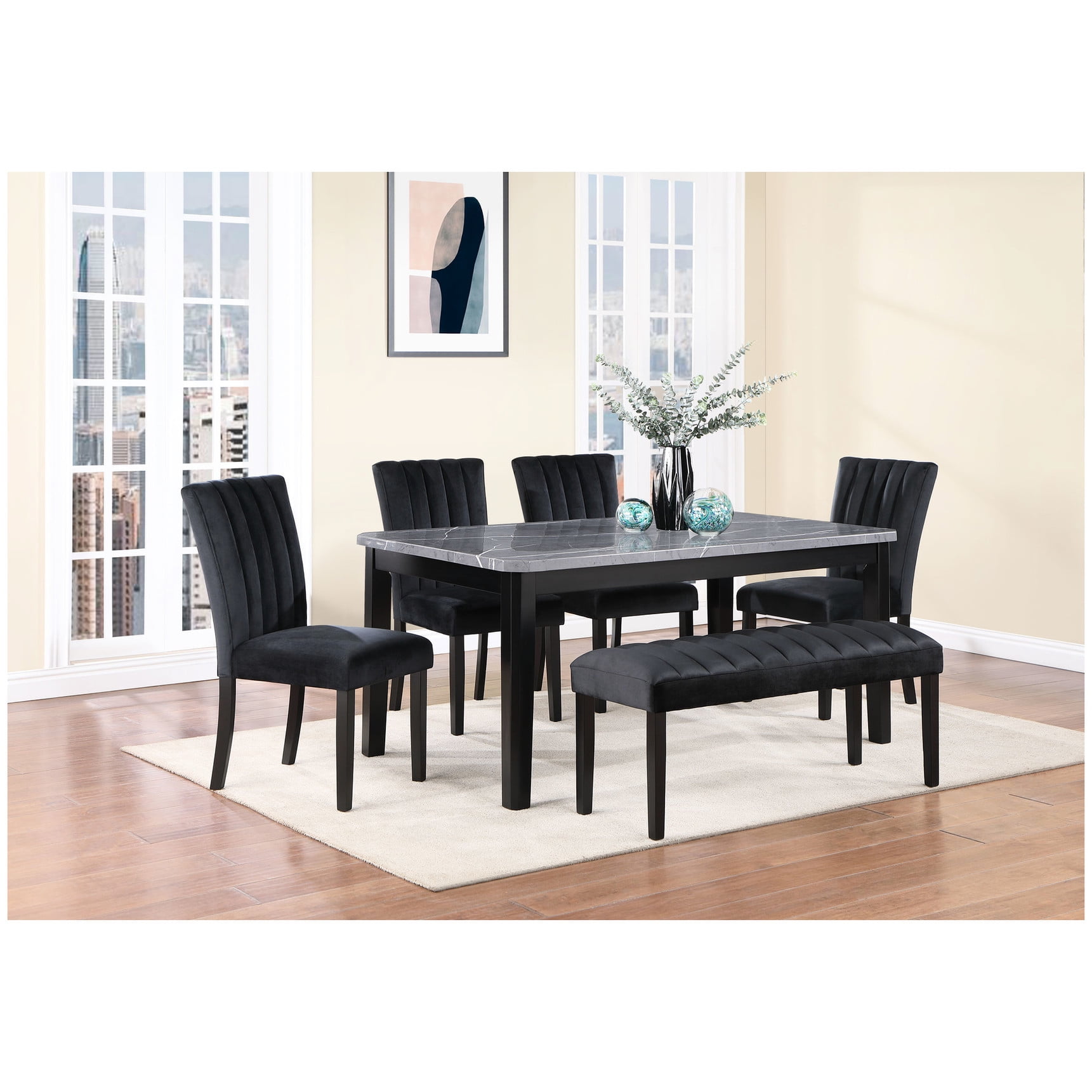 Dark Gray Look - Fixed Table and Chair Set - Dining Room Usage - 66 ...