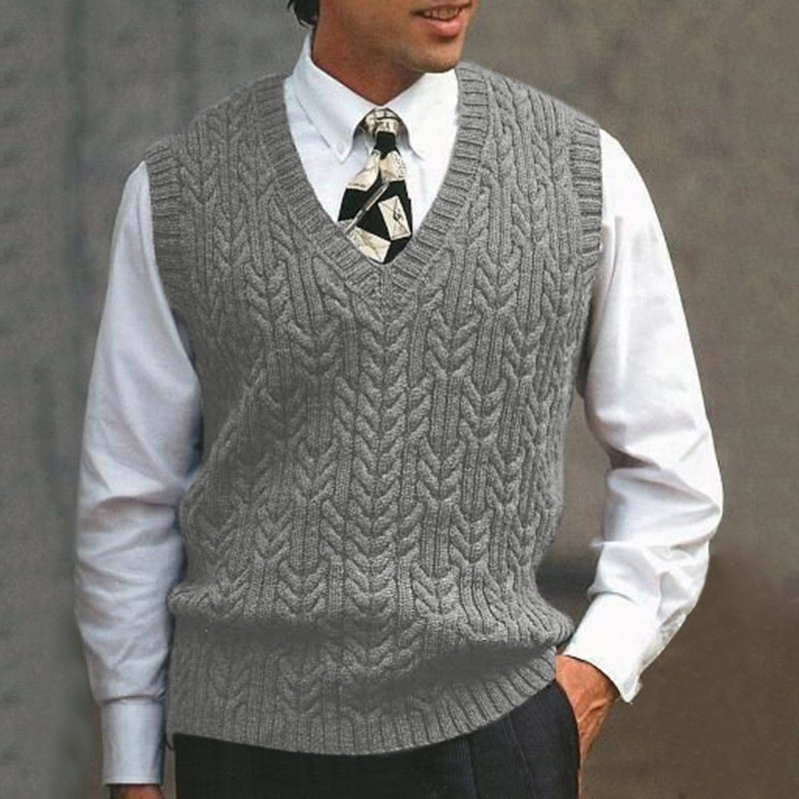Winter Gray Male Autumn Casual Solid Knit Sweater Vest Sleeveless V ...