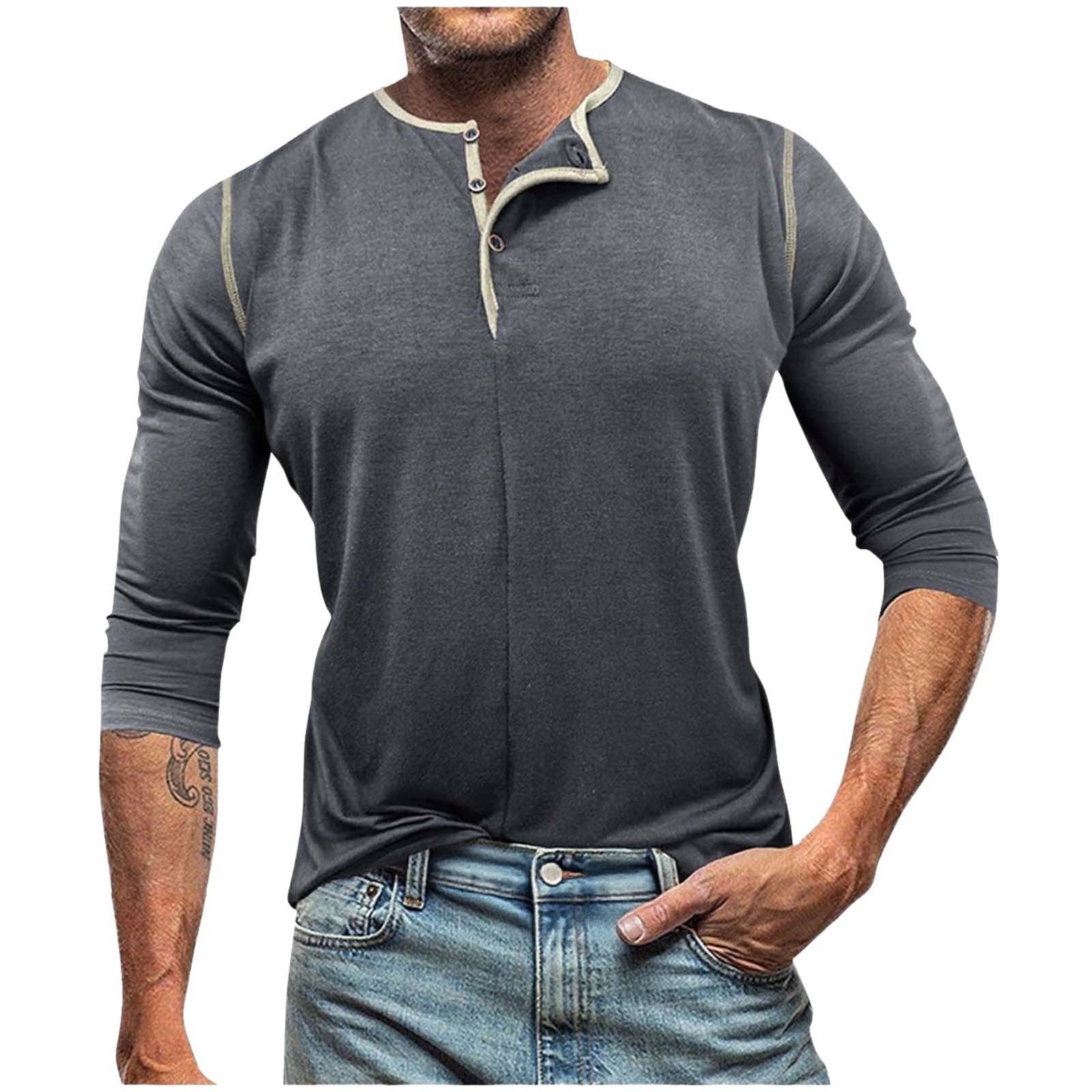 Dark Gray Man Casual Button Up Tshirts Long Sleeve Tops Tee for Man ...