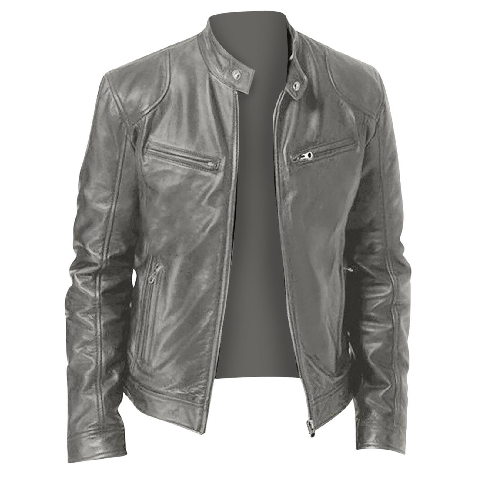 Dark Gray Man Long Sleeve Jackets Outfit for Man Faux Leather Lounge ...
