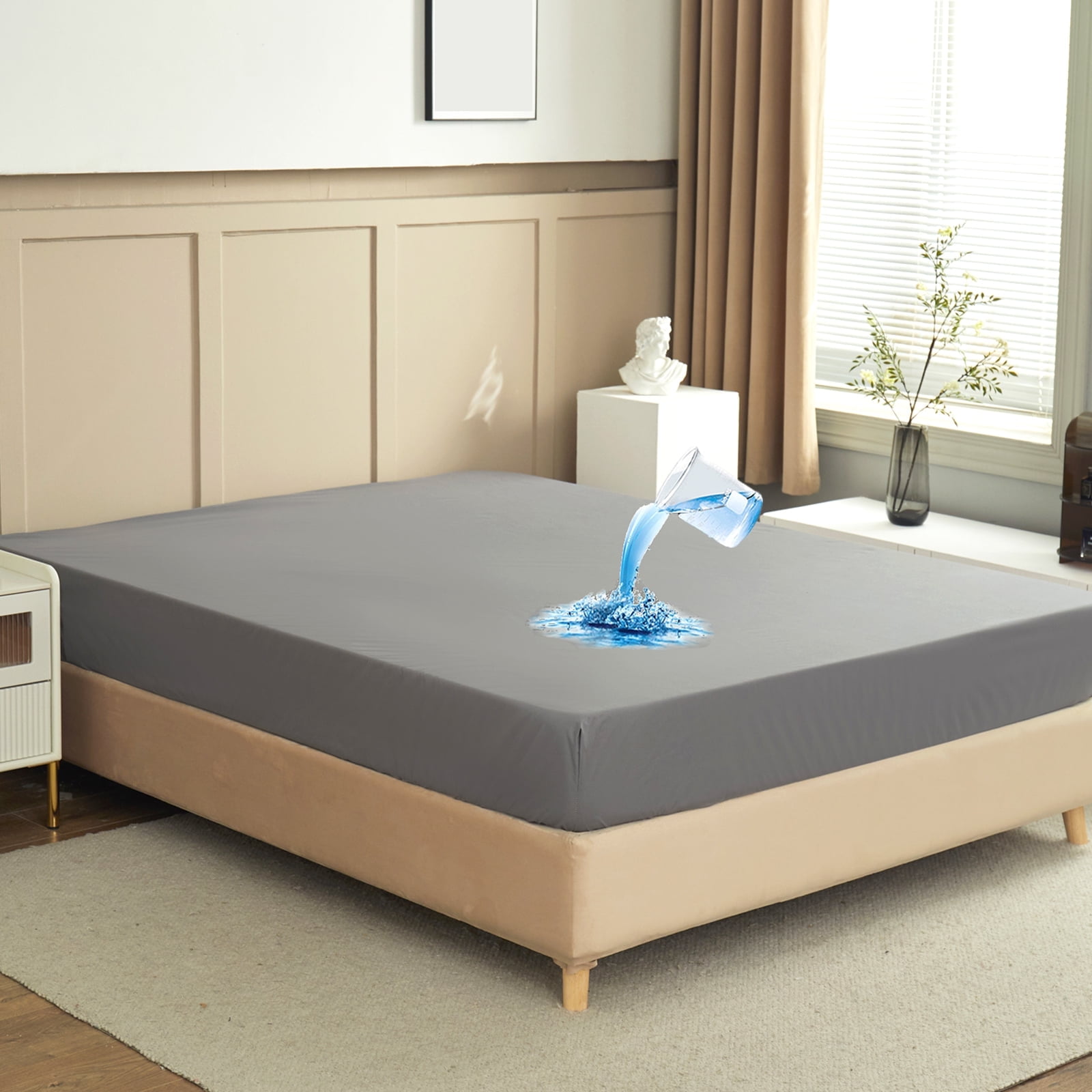 Dark Gray Mattress Protector Waterproof Bed Cover Queen Size Mattress ...