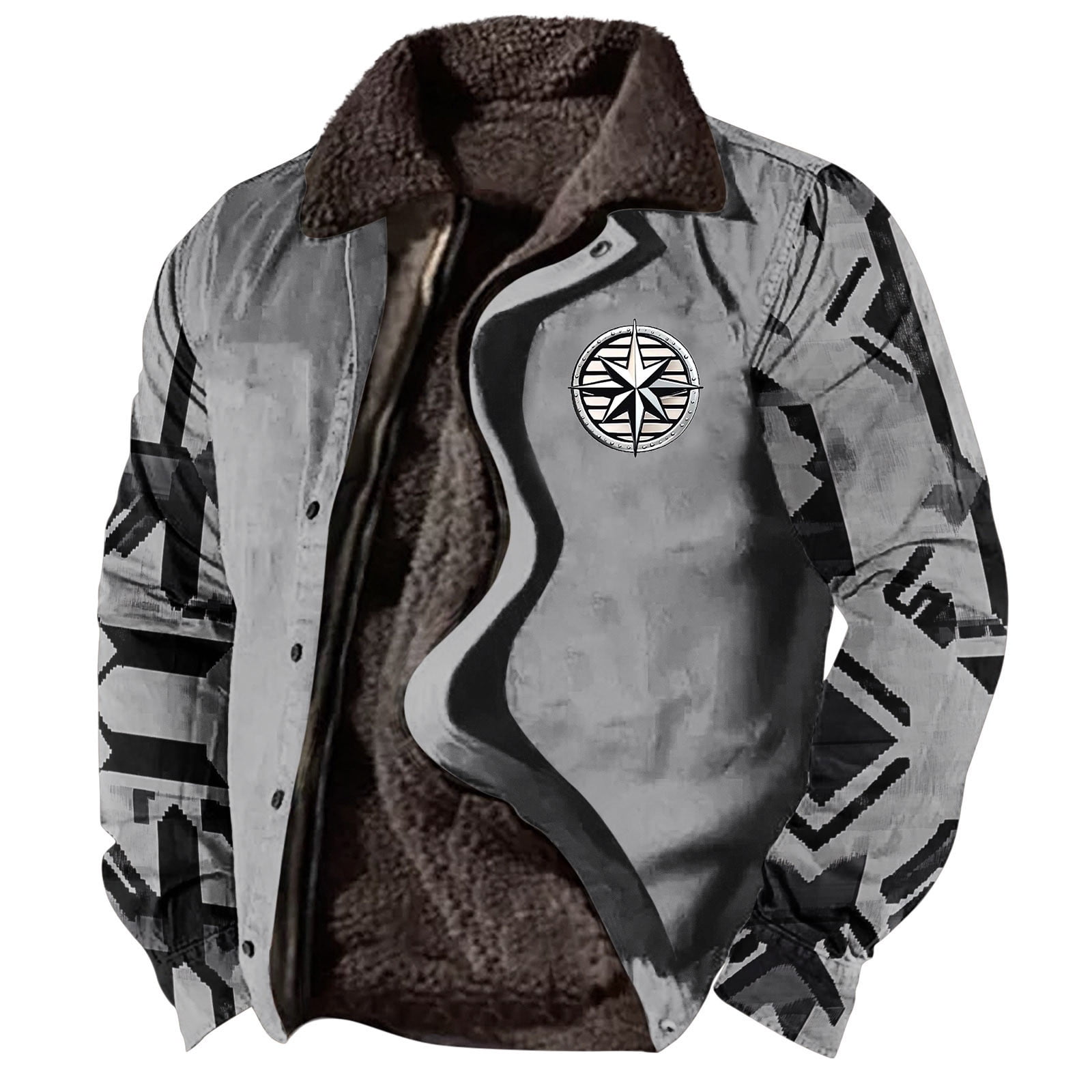 Dark Gray Mens Collared Turtle Neck Fleece Lined Sherpa Jacket Coat for ...