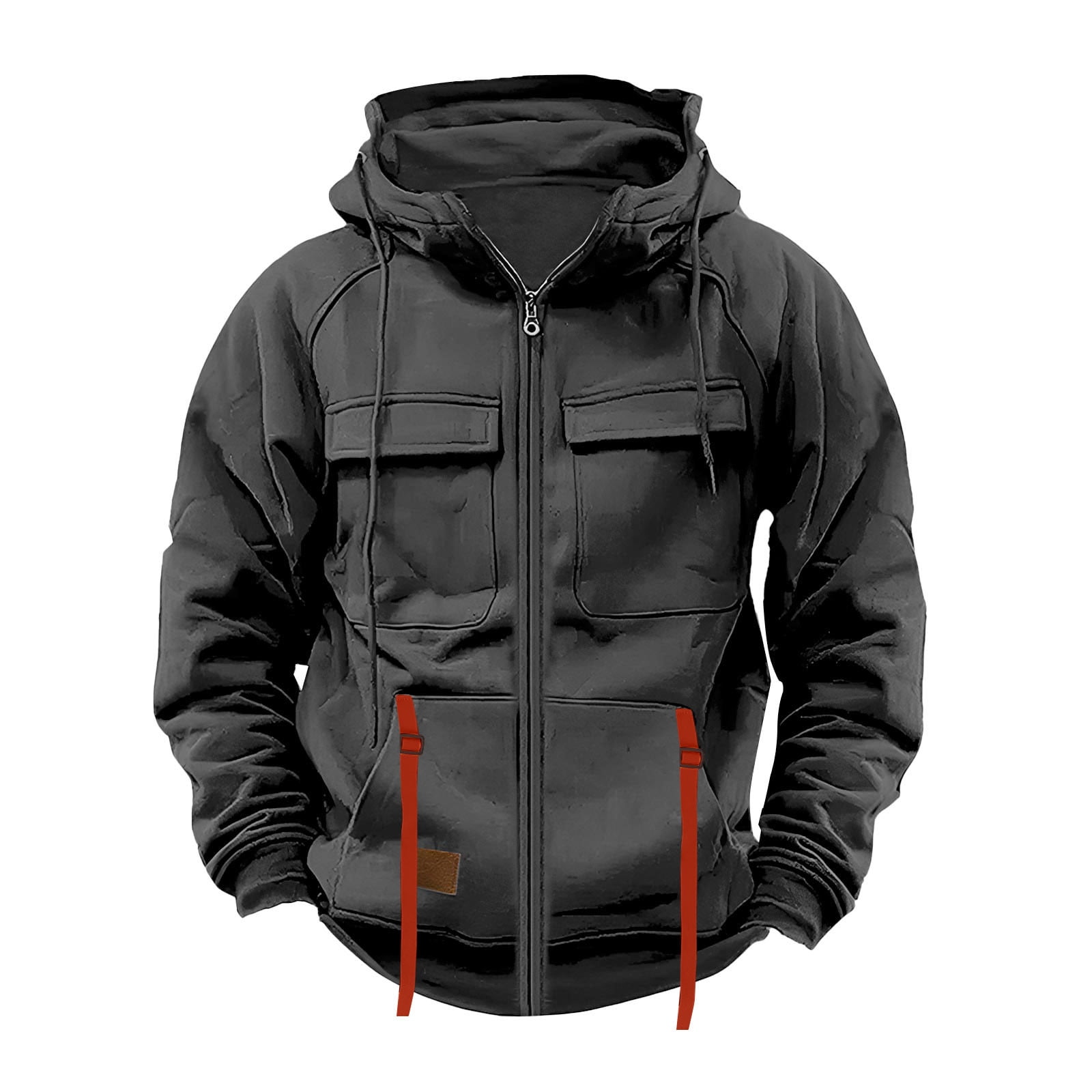 Dark Gray Mens Lounge Zip Up Jackets Hood Coats for Man Long Sleeve ...
