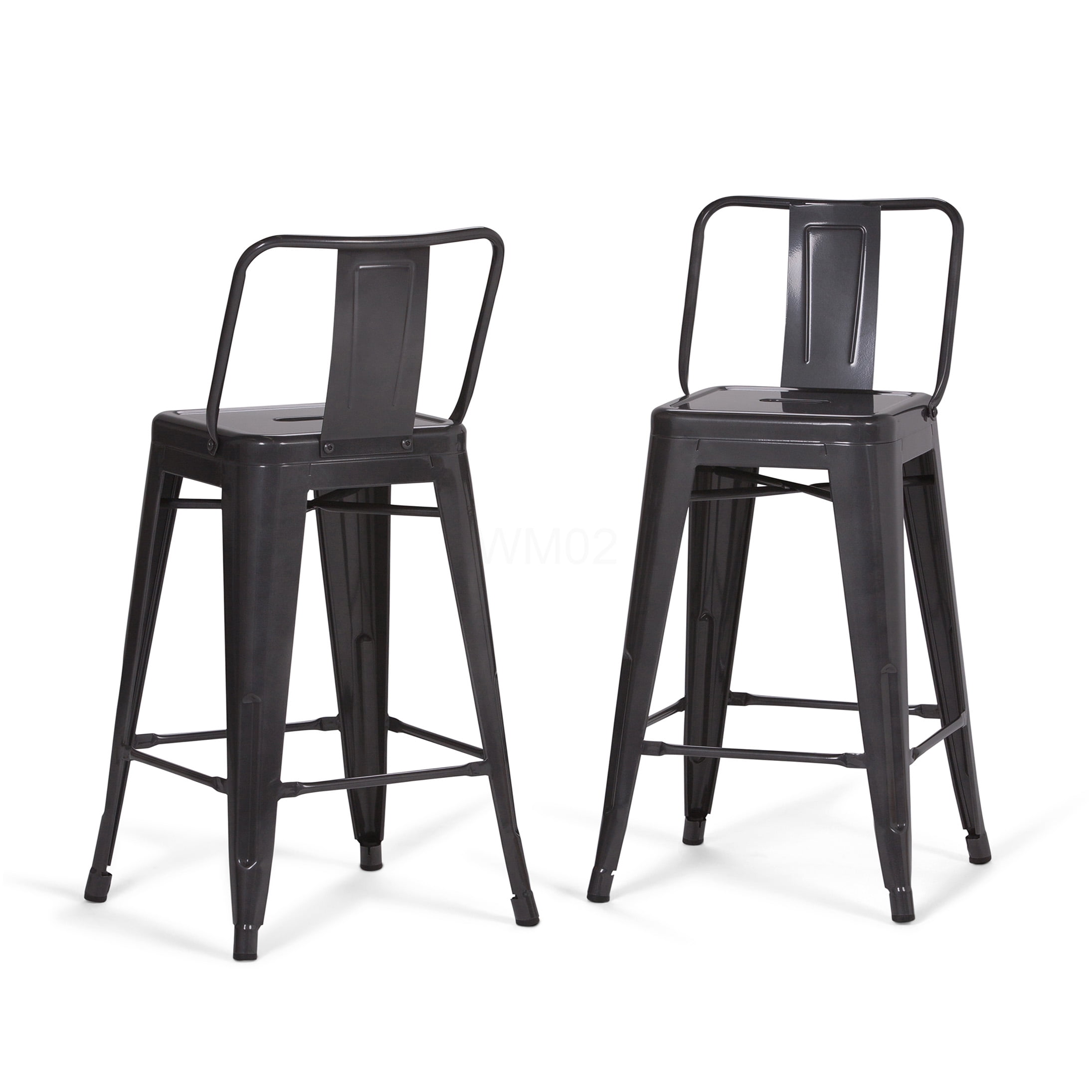 Dark Gray Metal Counter Stools Set of 2, 24 Inch Industrial Style Bar ...