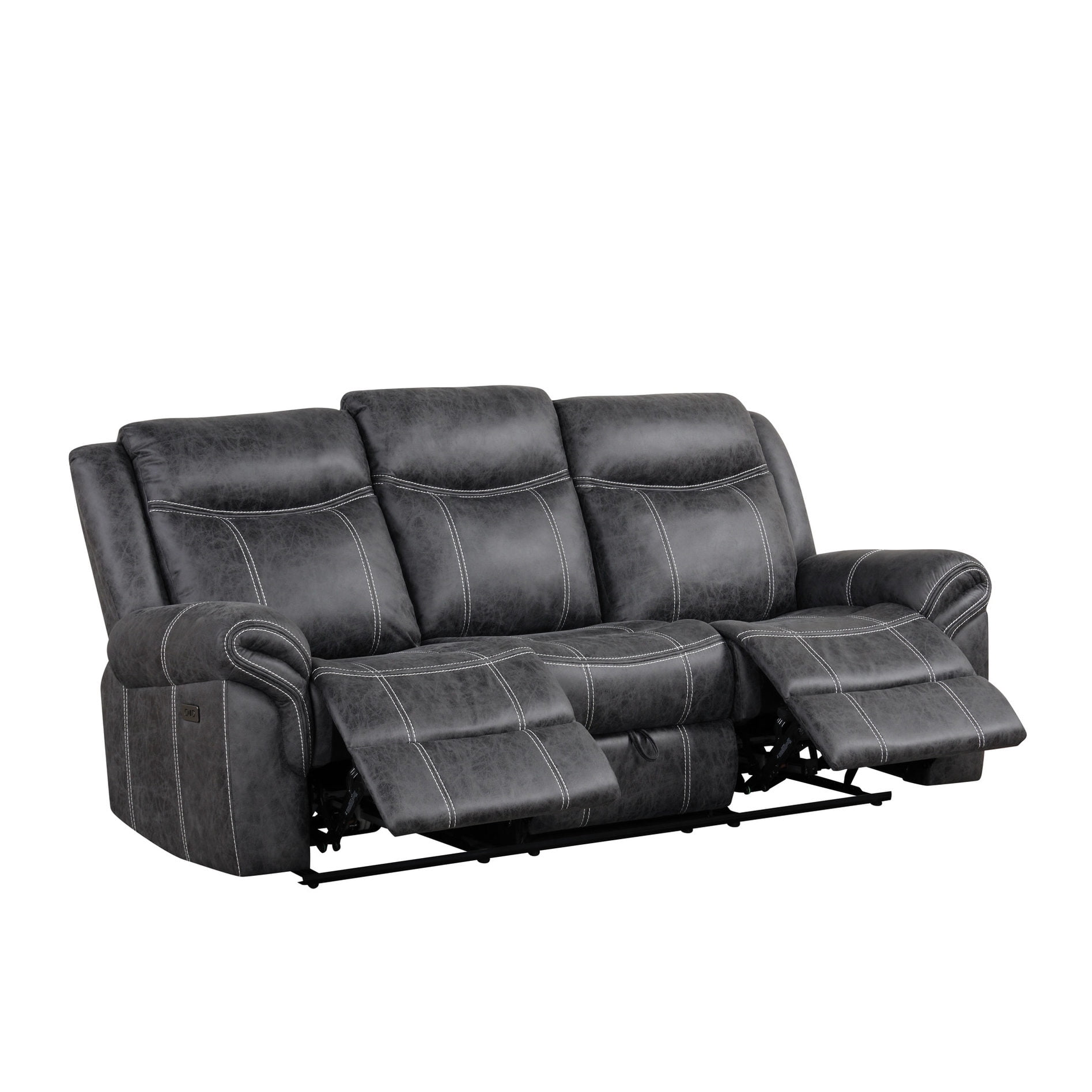 Dark Gray Microfiber 3 - Seat Sofa with Power Motion and Drop - Down ...