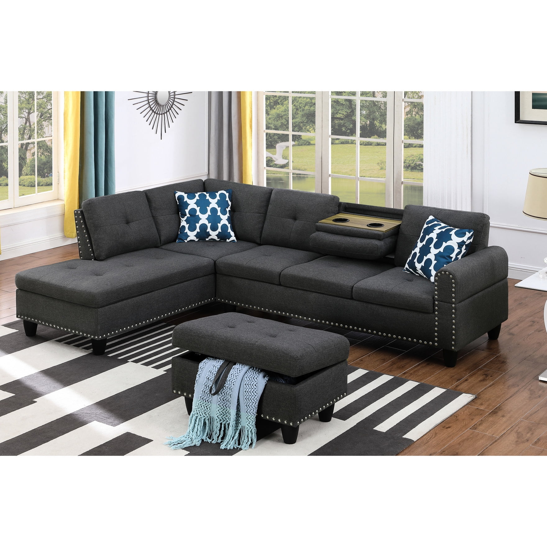 Dark Gray, Modern Dowel Legs - Sofa & Chaise for Relaxing - In Small ...