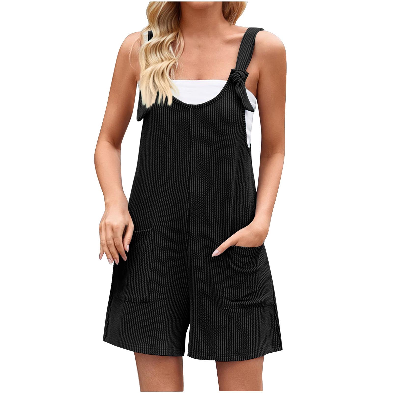 Dark Gray Overalls Shortalls for Women Fall Summer Loose Fit Lounge Ribbed Crochet Straight Leg ...