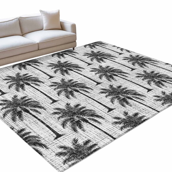 Dark Gray Palm Tree Area Rugs 6x9ft Country Linen Texture Tropical ...