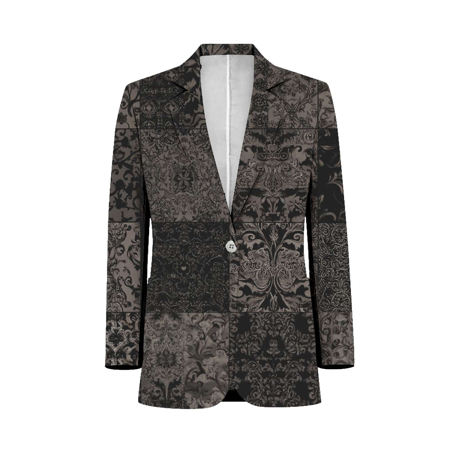 Dark Gray Patterned Patchwork Quilt Mens Suits Shawl Collar Slim Fit ...