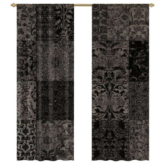 Dark Gray Patterned Patchwork Quilt Tulle Curtains For Living Room ...
