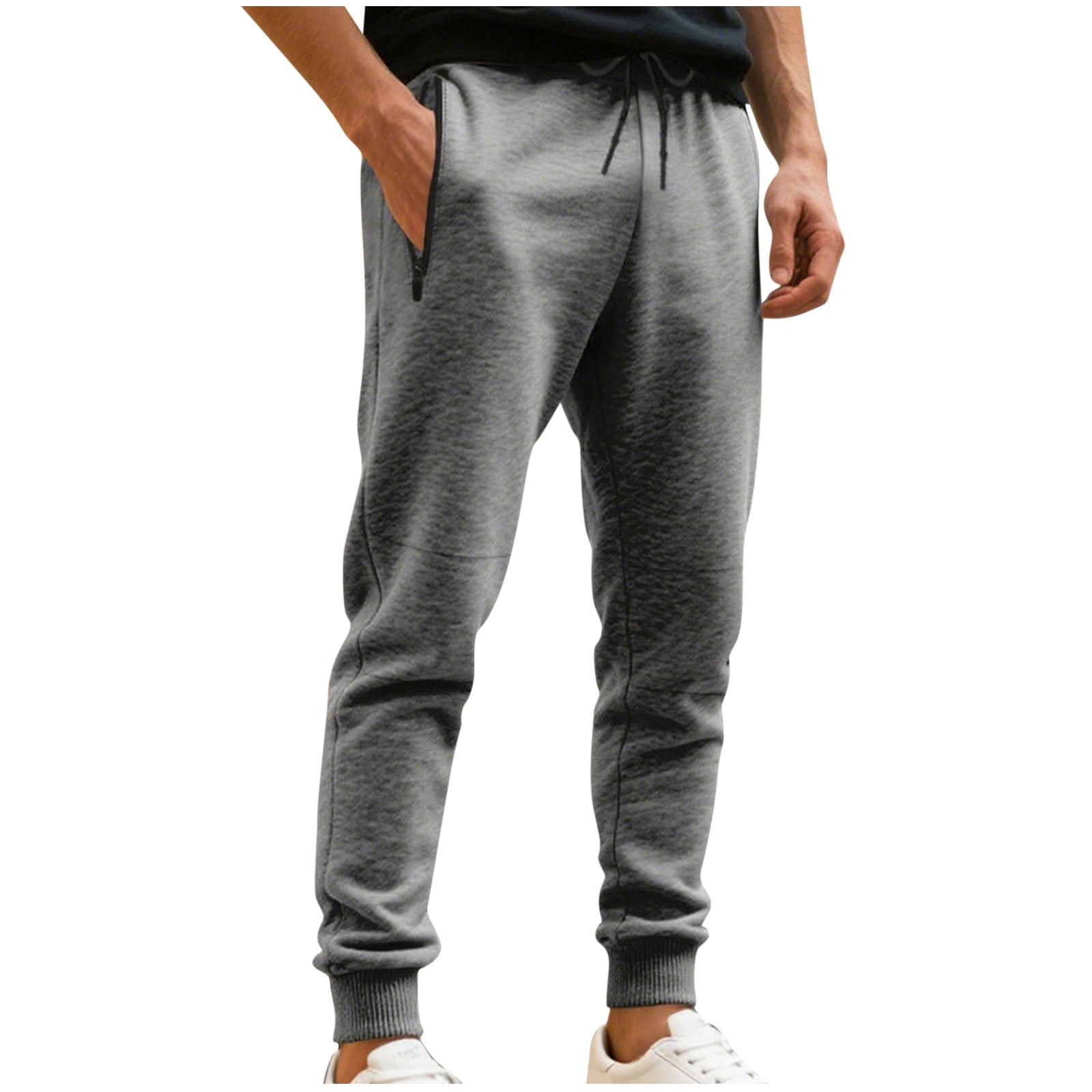 Dark Gray Ruched Paperbag Straight Leg Elastic Waist Plain Long Cuff Leg Workout Gym Lounge ...