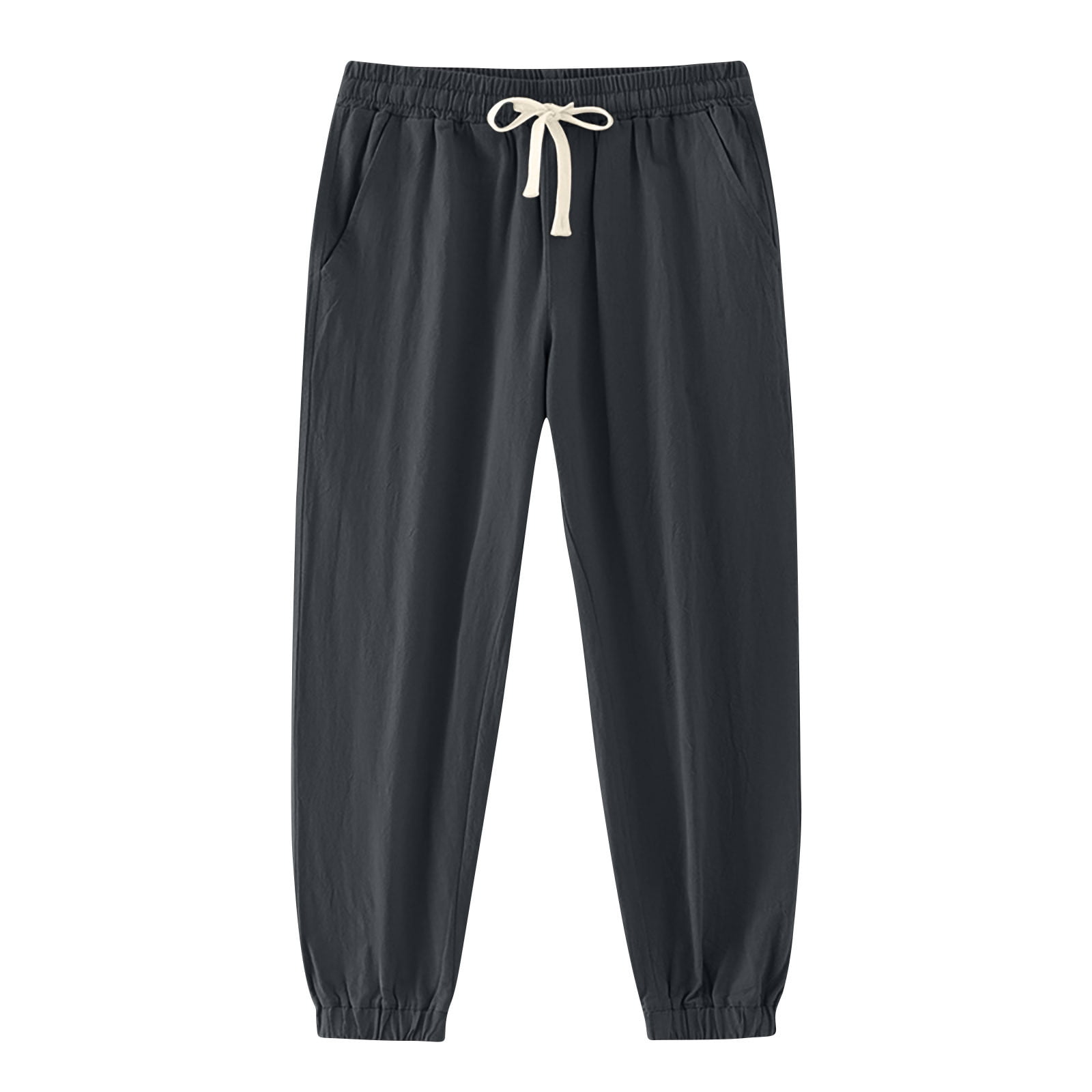 Dark Gray Ruched Paperbag Straight Leg Elastic Waist Plain Long Leg ...