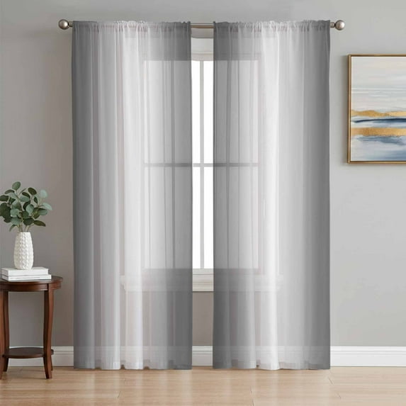 Dark Gray Semi Sheer Curtains 63 Inch Length 2 Panels Set, Gradient ...