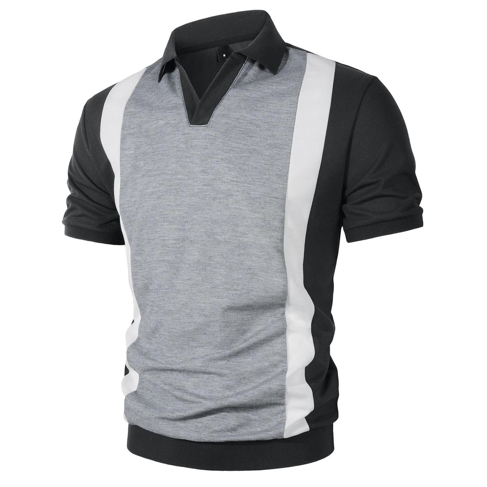 Dark Gray Short Sleeve T Shirts for Man Summer Fall Vneck High Neck ...