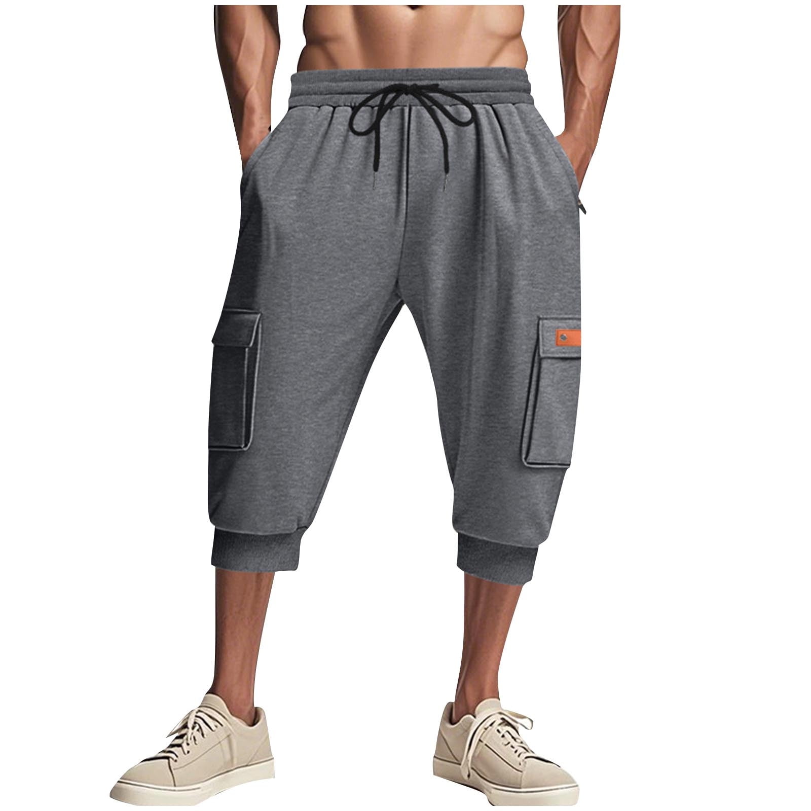 Dark Gray Shorts for Mens Fall Summer Going Out Capri Ruched High Cut ...