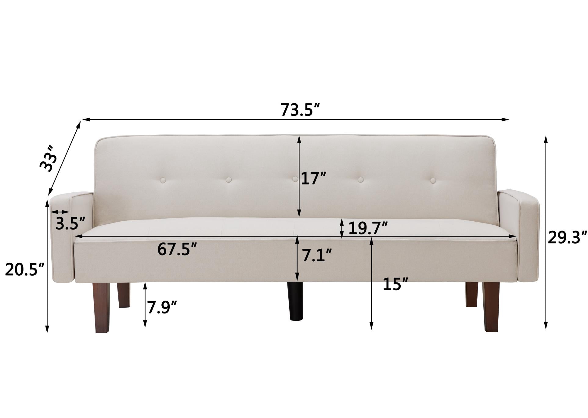 Dark Gray Sofa Bed, Modern Linen Sofa, Convertible Sleeper Sofa with ...