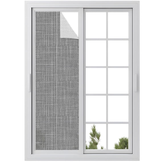 Dark Gray Solid Window Privacy Film, Minimalist Cloth Cool Gray Linen ...