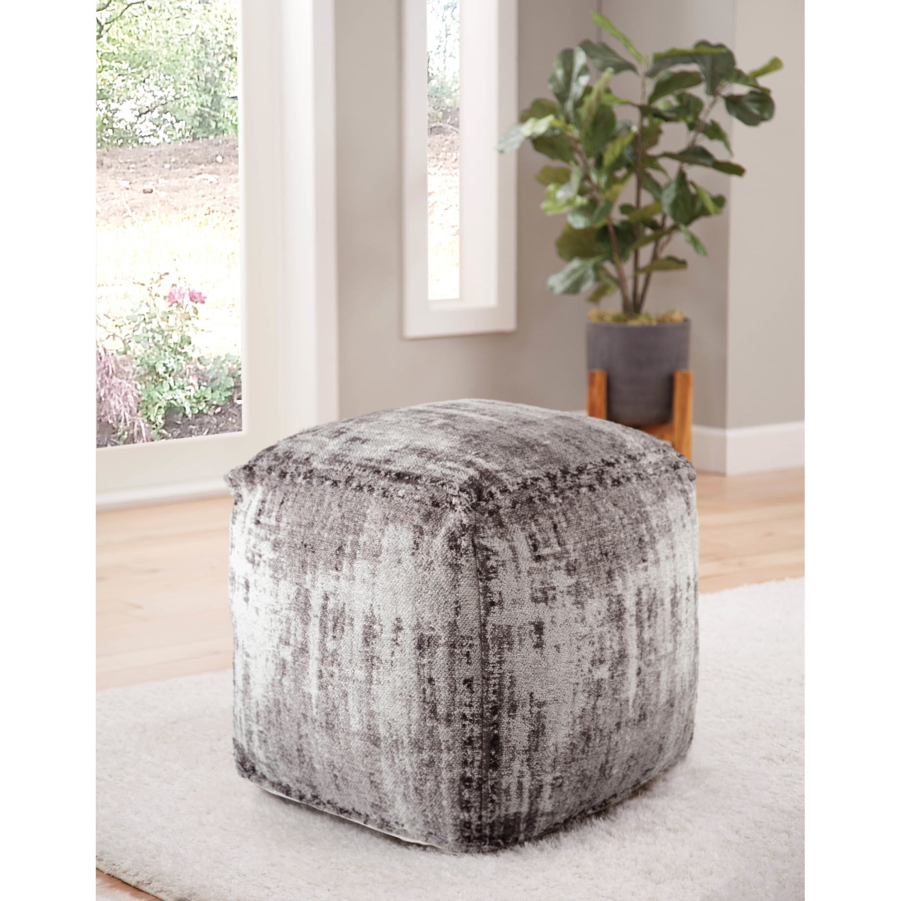 Dark Gray Square Pouf for Relaxing | Functions as Footrest, Extra Seat or Pillow | 100% Cotton ...