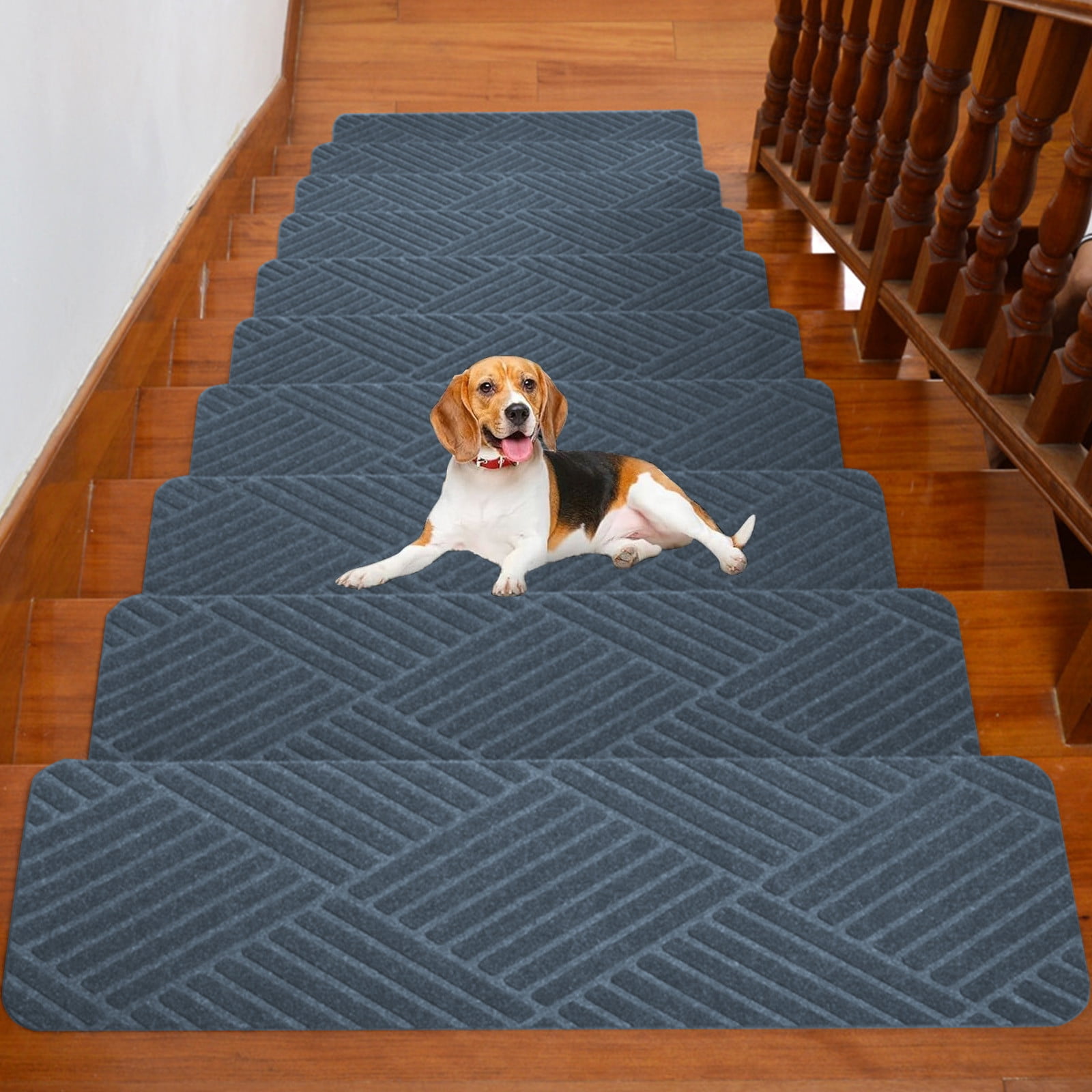 Dark Gray Stair Tread Mats with Clear Texture - Non-Slip Self-Adhesive ...