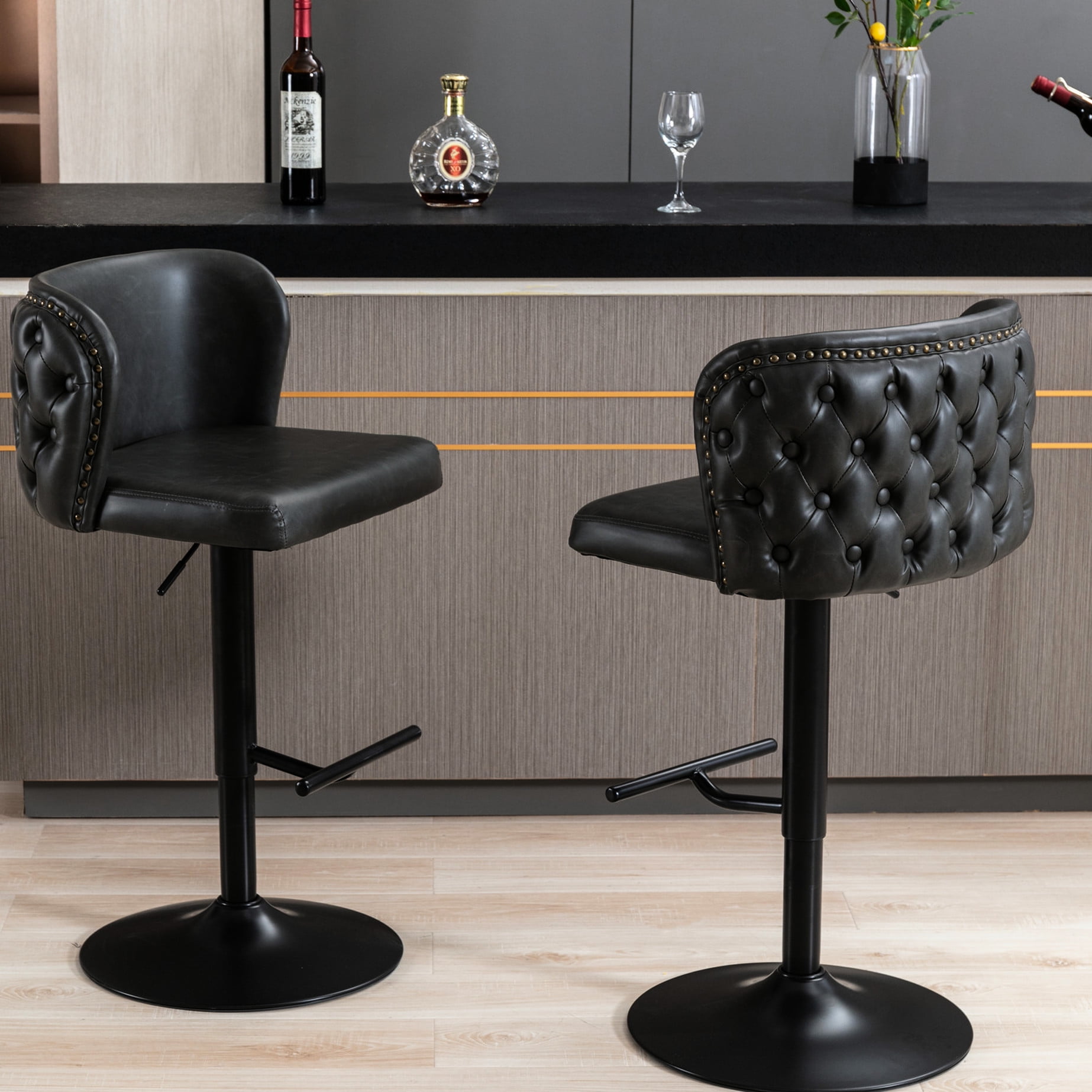 Dark Gray Swivel - Adjustable Seat Height, Modern Pu Upholstered For ...