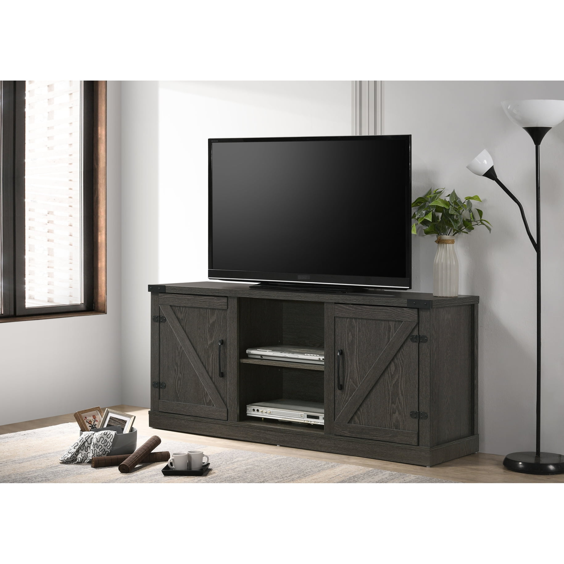 Dark Gray TV Console | Cable Management Feature | 2 Open Shelves ...