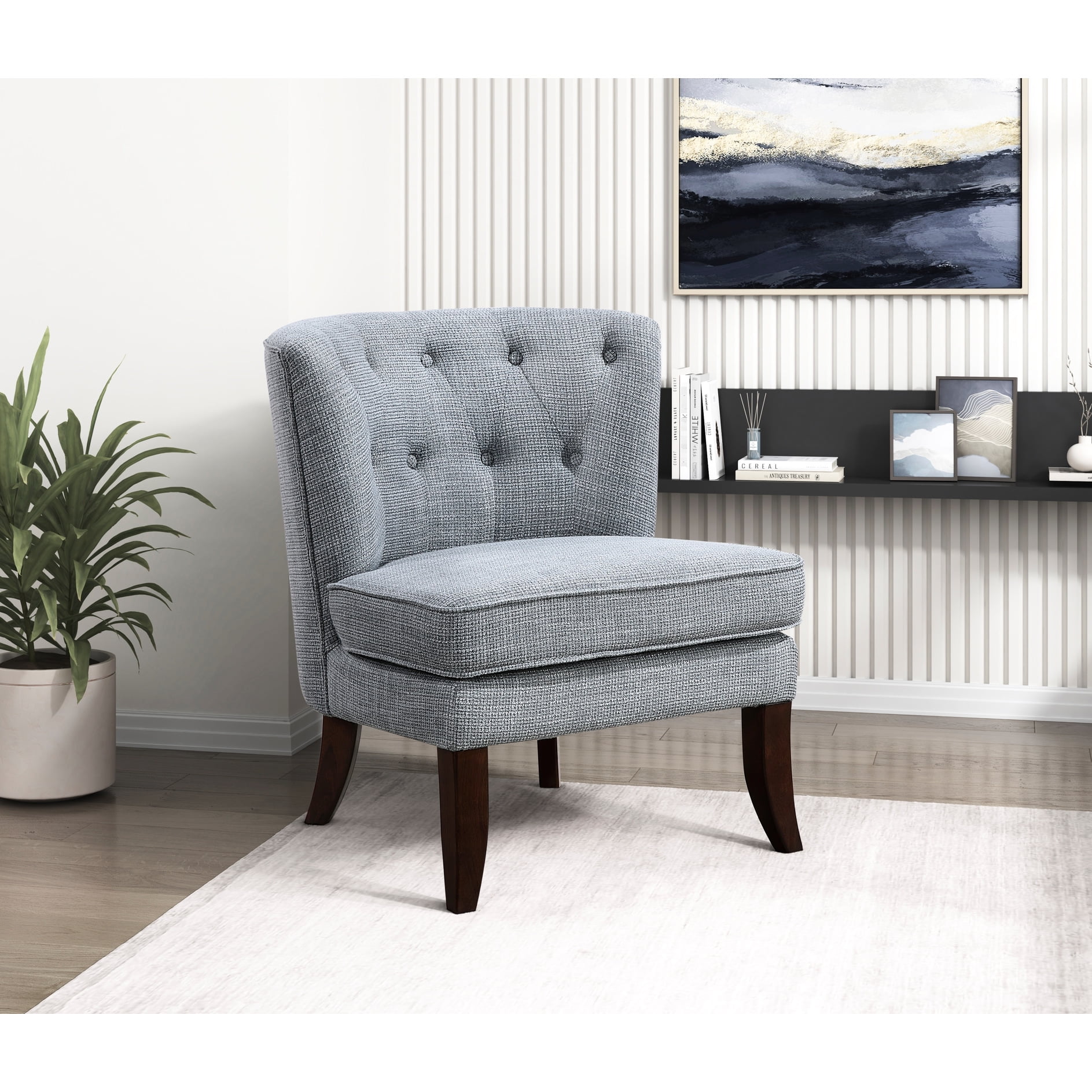 Dark Gray Textured Fabric Upholstery Accent Chair With Button Tufting ...