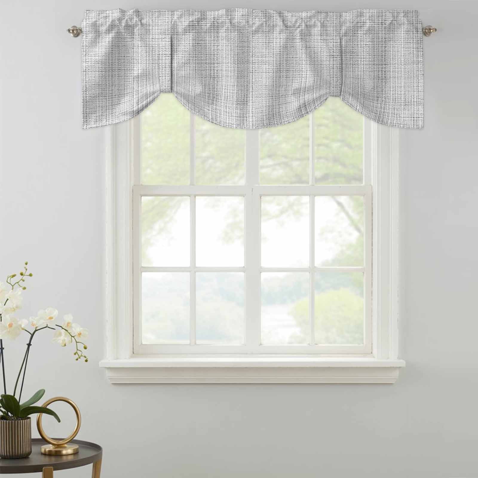 Dark Gray Tie Up Valances Curtain, Linen Texture Modern Abstract ...
