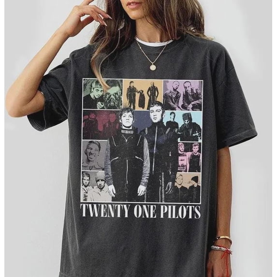 Dark Gray Twenty One Pilots T-Shirt with Collage Graphic Design and ...
