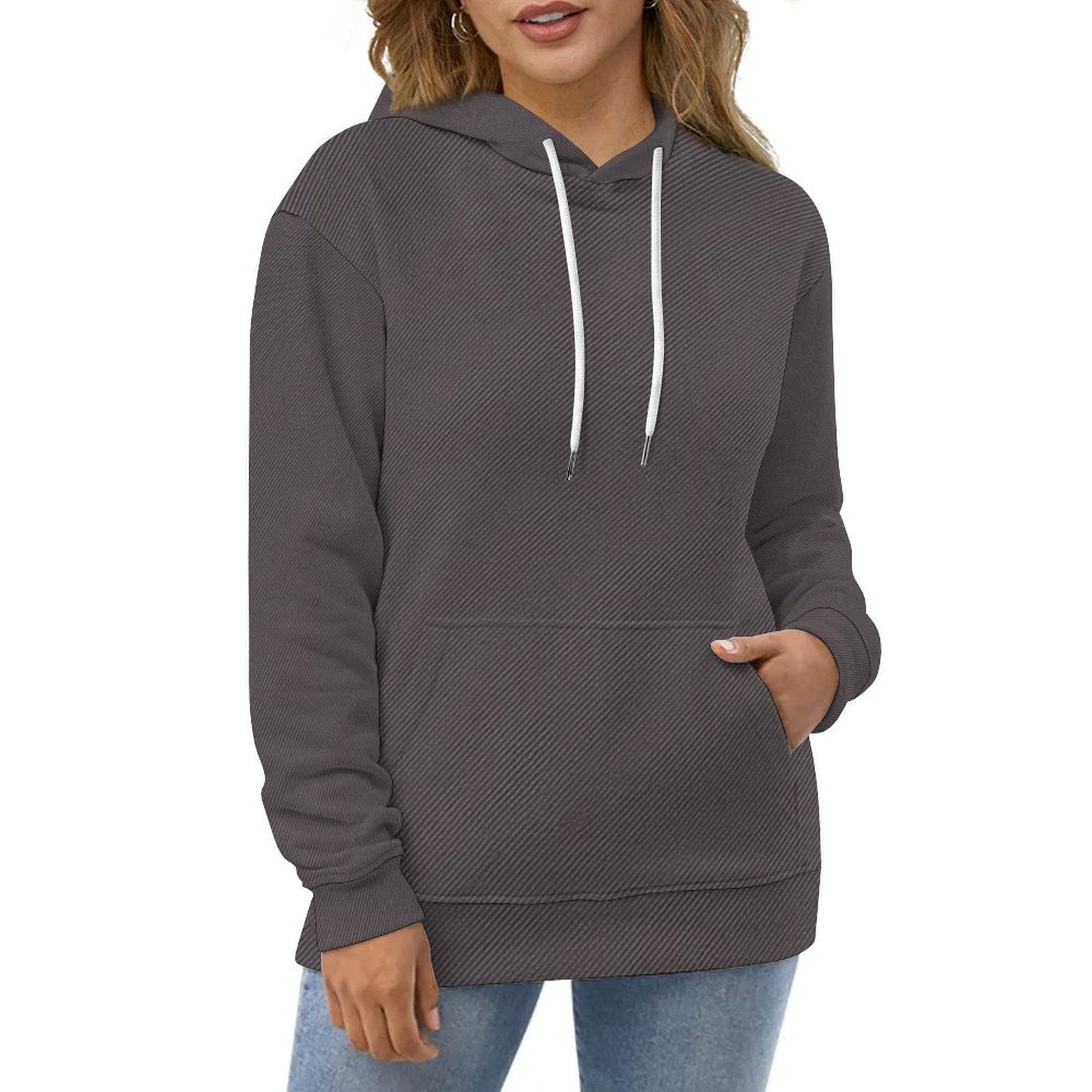 Dark Gray Twill Texture Oversized Hoodies For Woman Pullover With ...